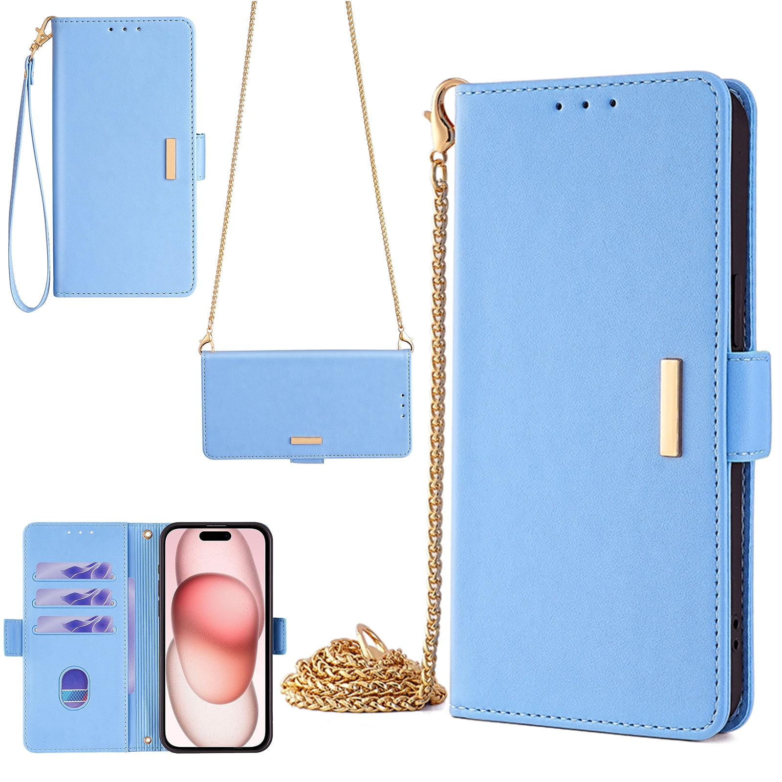 for Samsung Galaxy S20 Plus Phone Case with RFID Blocking Card Holder Crossbody Chain + Hand ...
