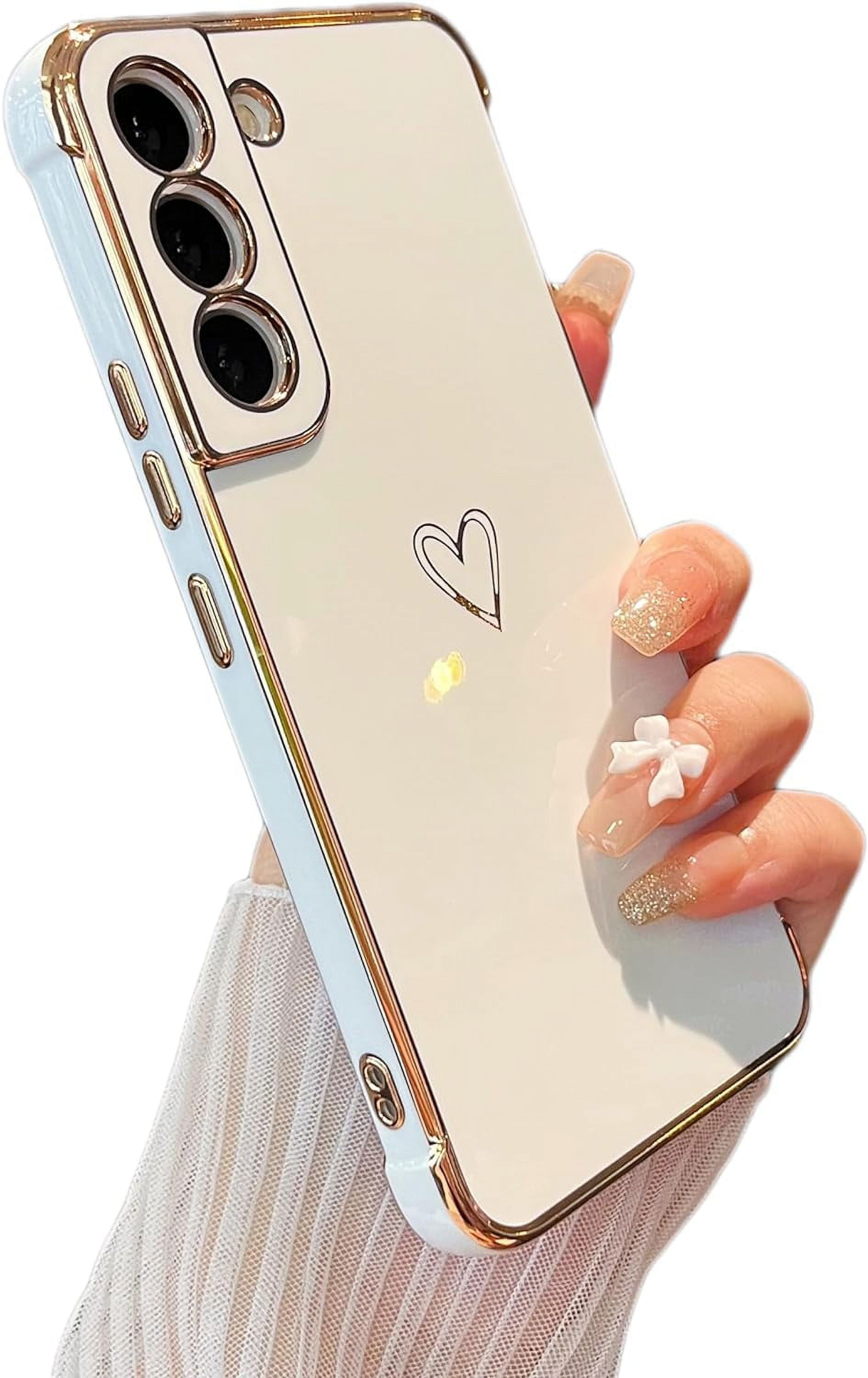Samsung Galaxy S21 5G Case,Cute Plating Edge Love Hearts Pattern with Camera Lens Protection ...