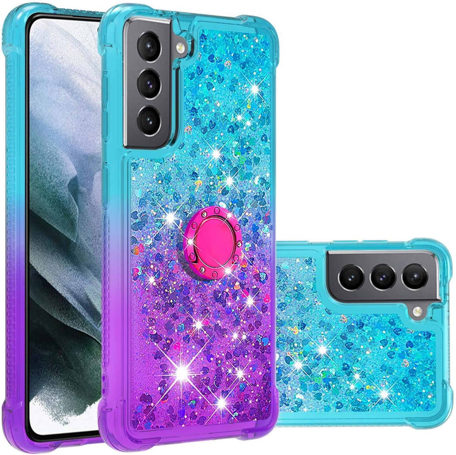 Samsung Galaxy S21 5G Case, Gradient Quicksand Series Glitter Bling Flowing Liquid Floating TPU ...