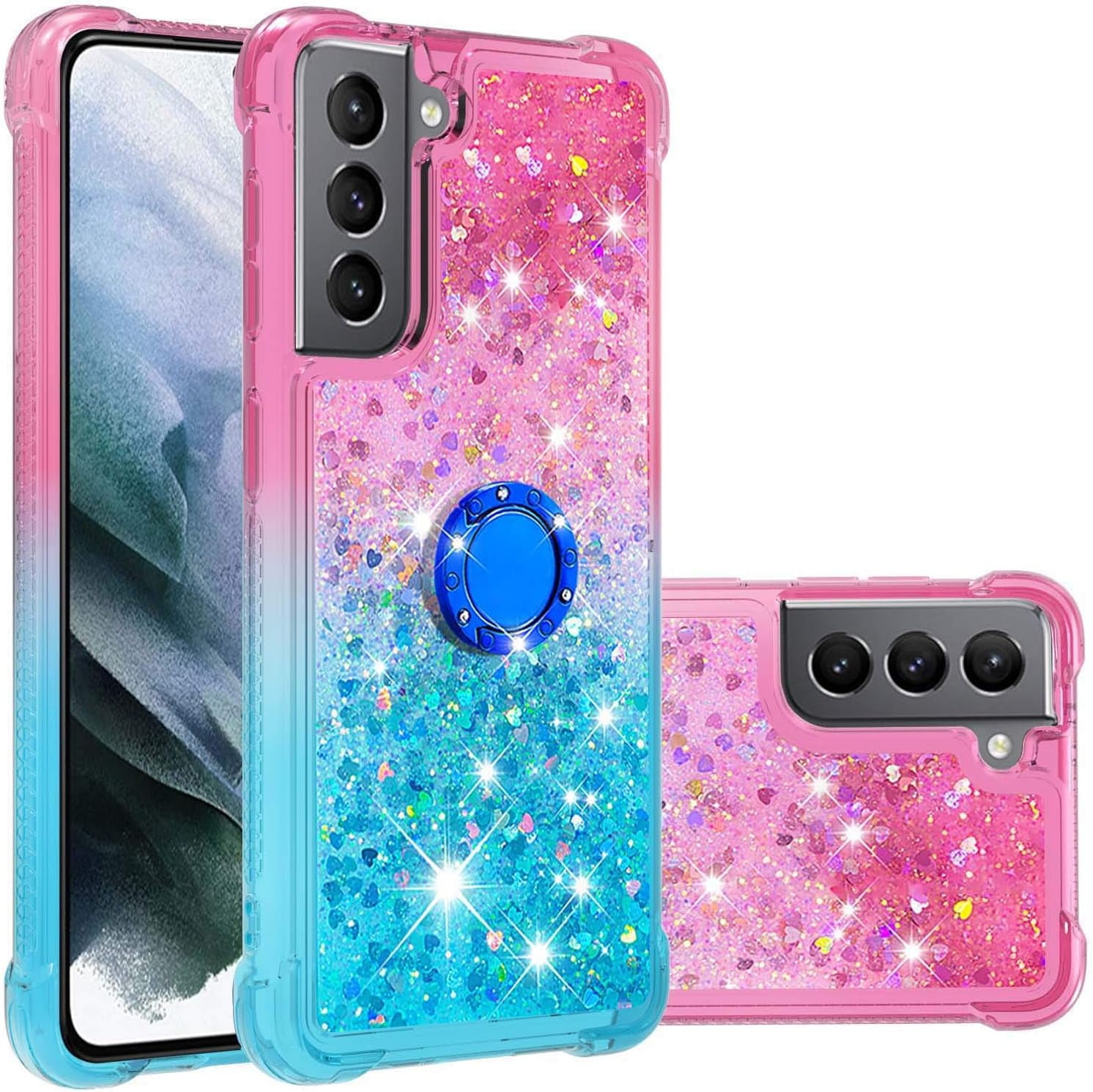 Samsung Galaxy S21 5G Case, Gradient Quicksand Series Glitter Bling Flowing Liquid Floating TPU ...