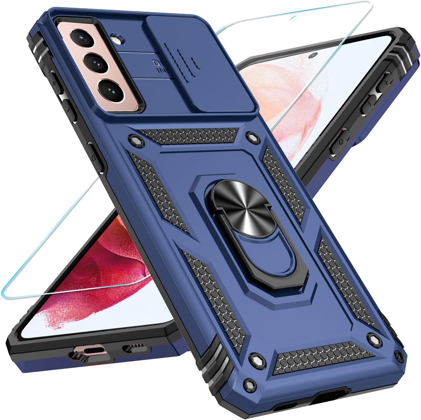 for Samsung Galaxy S21 5G Case with HD Screen Protector & Slide Camera Cover & Rotated Ring ...