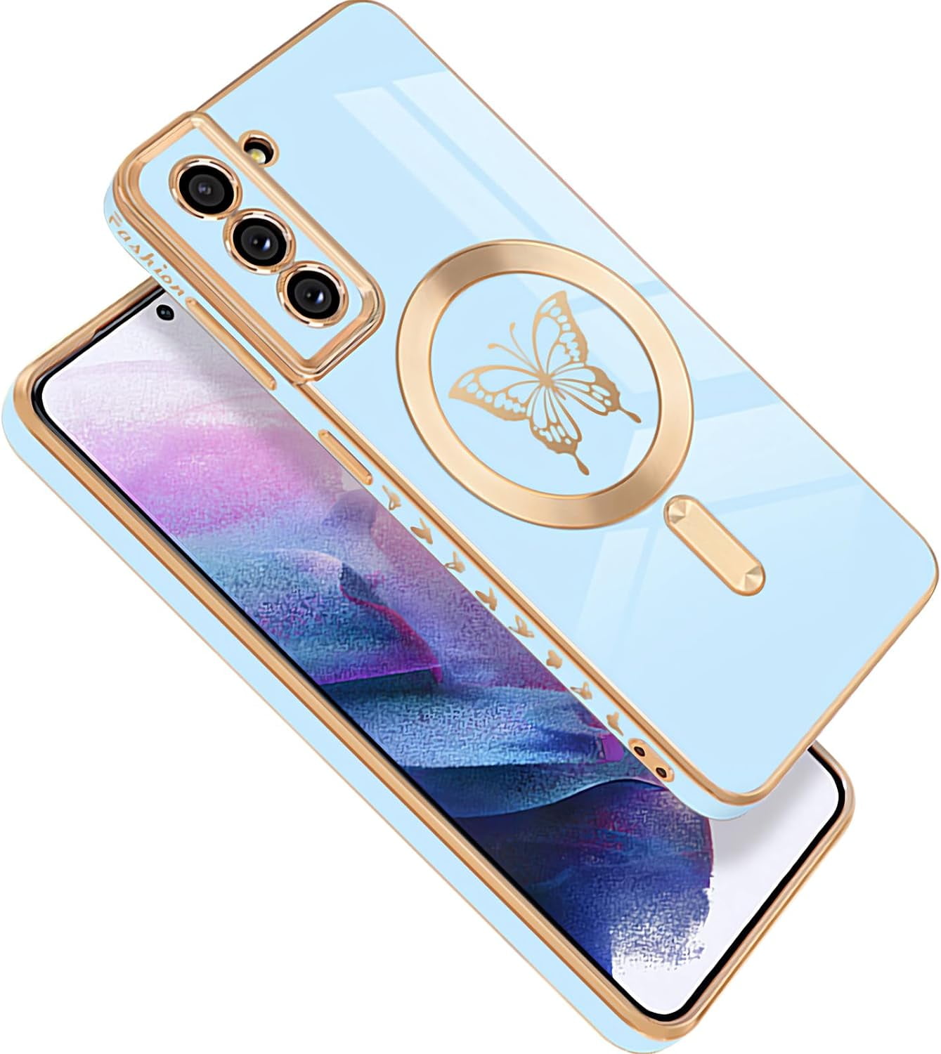 for Samsung Galaxy S21 5G Phone Case Luxury Plating Cute Butterfly Small Pattern Case Full ...