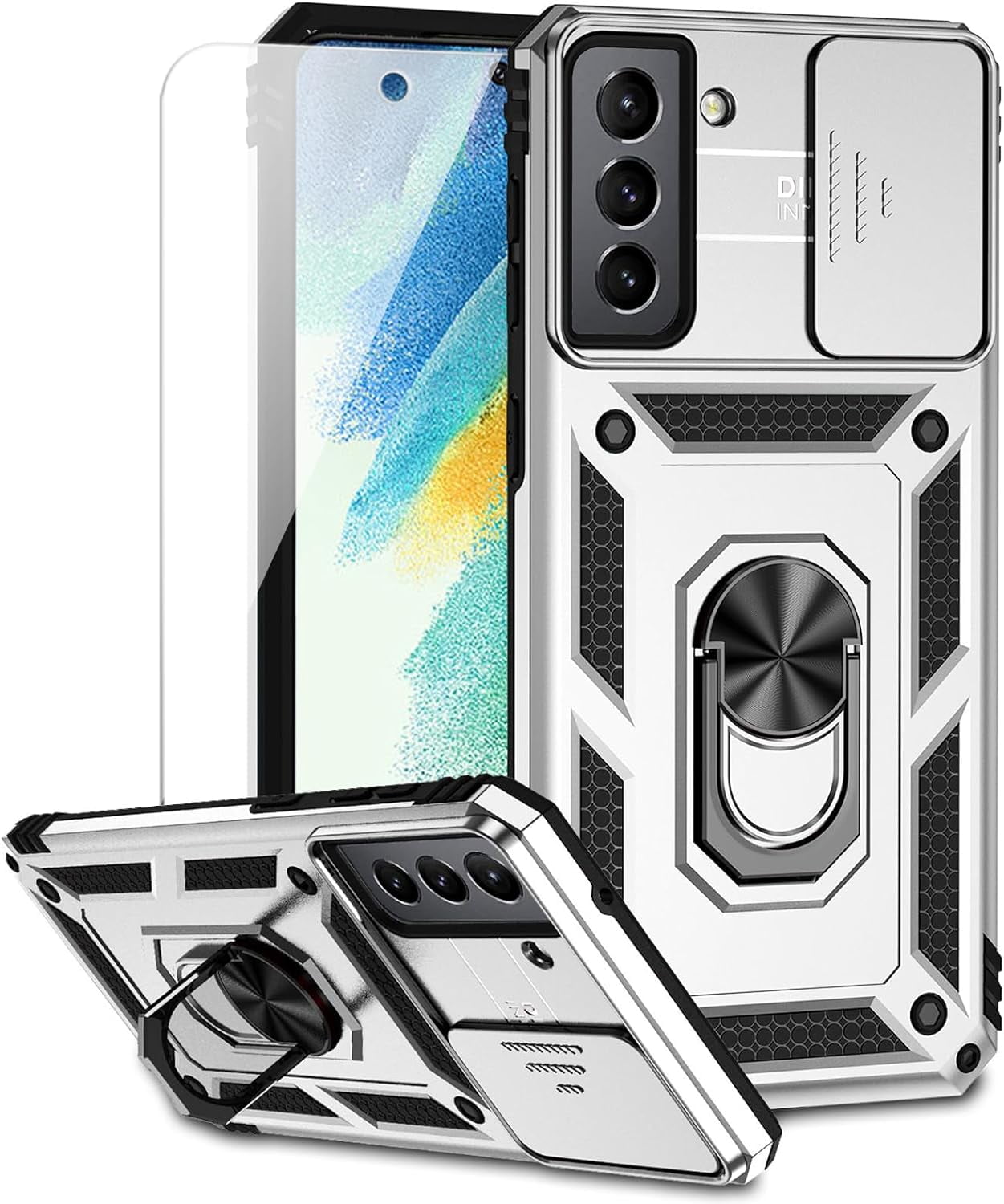 for Samsung Galaxy S21 FE 5G Case with Camera Lens Cover HD Screen ...