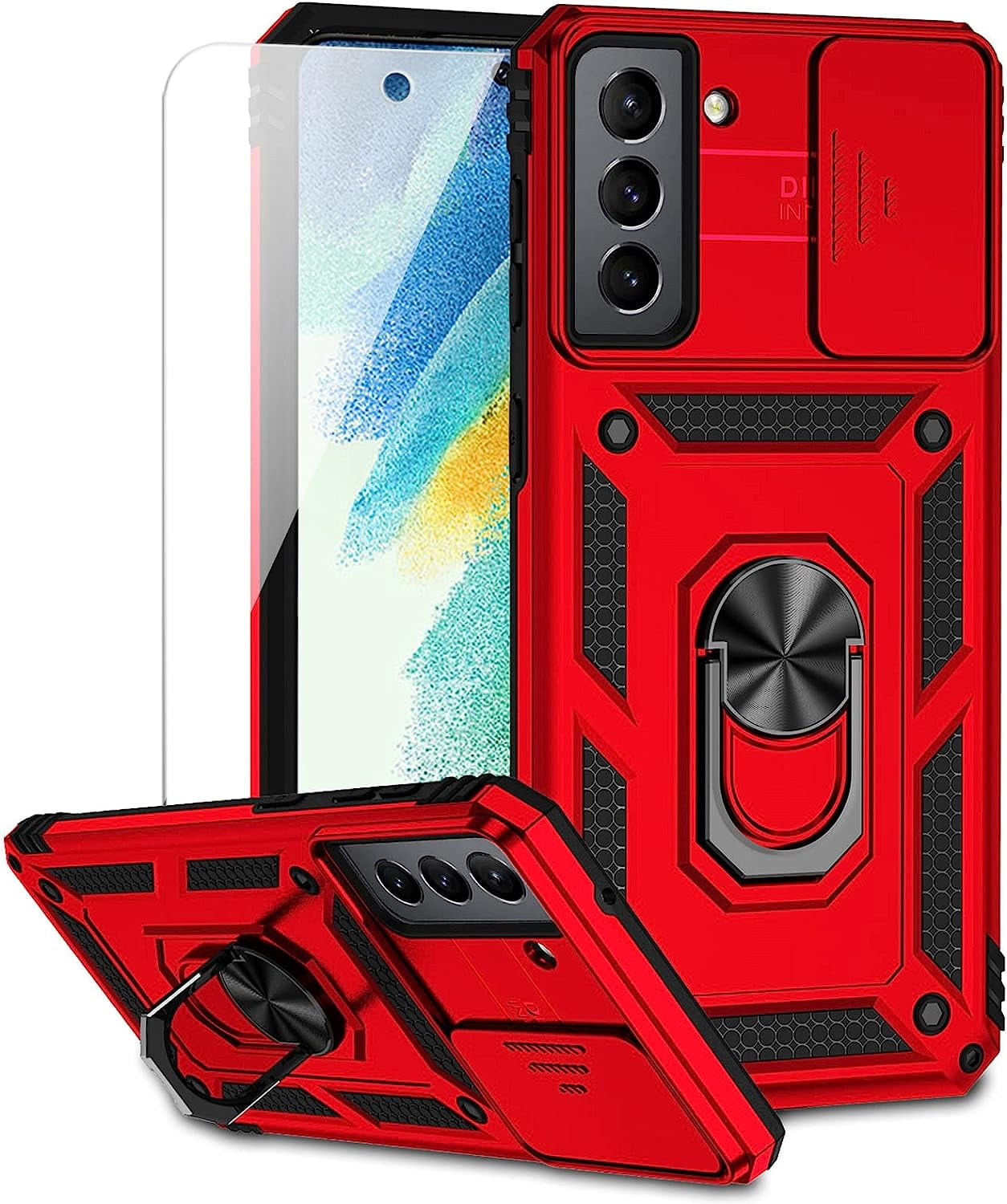 for Samsung Galaxy S21 FE 5G Case with Camera Lens Cover HD Screen ...