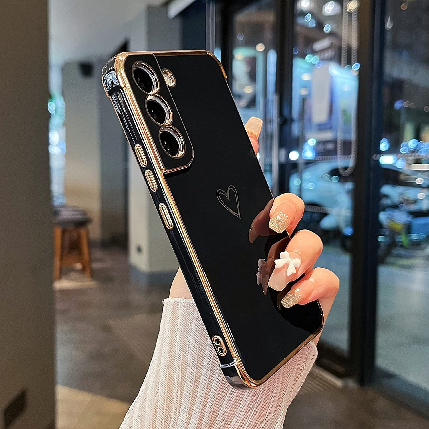 Samsung Galaxy S21 FE 5G Case,Cute Plating Edge Love Hearts Pattern with Camera Lens Protection ...