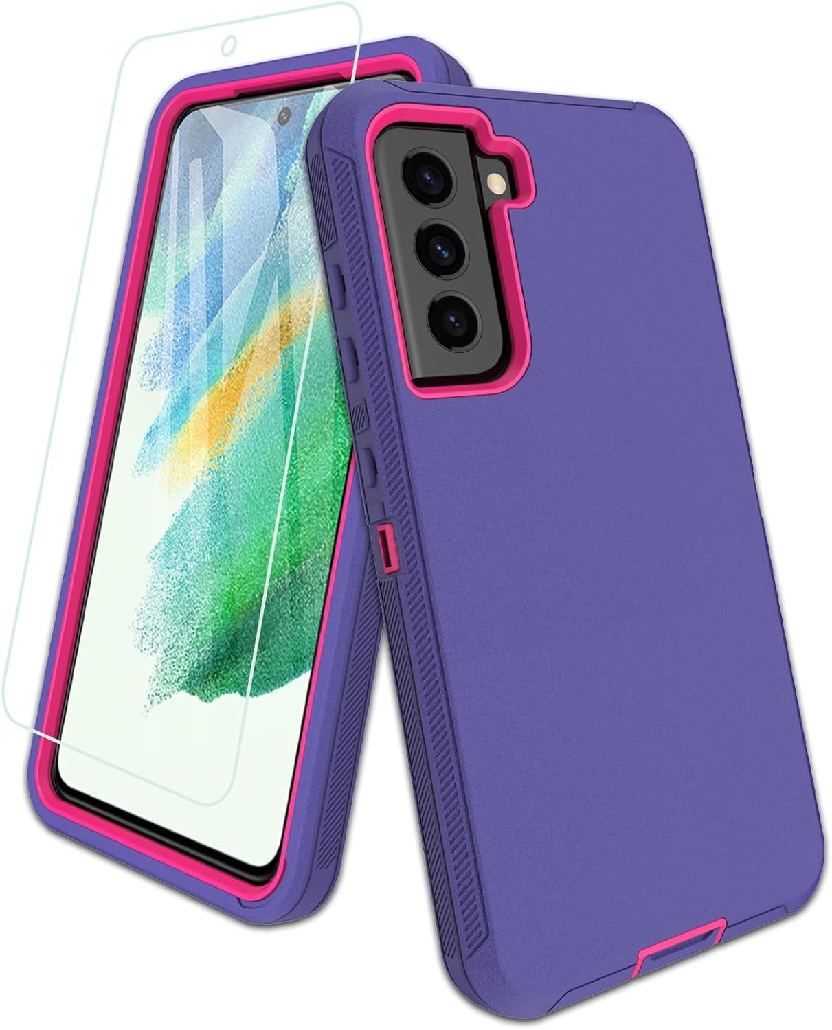 for Samsung Galaxy S21-FE 5G Phone Case, with Screen Protector, Dust-Proof Port Cover, Full-Body ...