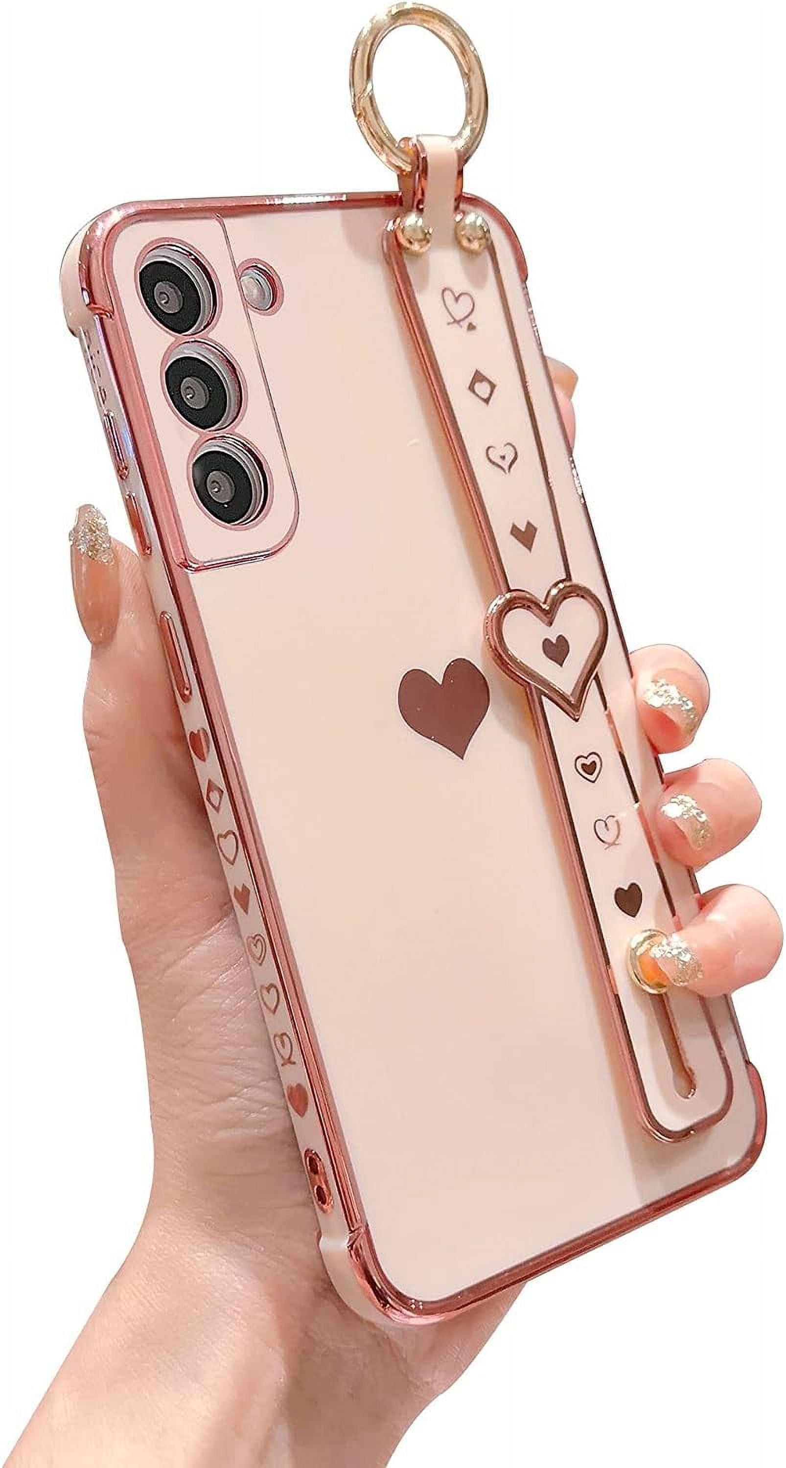 Samsung Galaxy S21 FE 5g Phone Case with Aesthetic Cute Love Heart Adjustable Wrist Strap ...