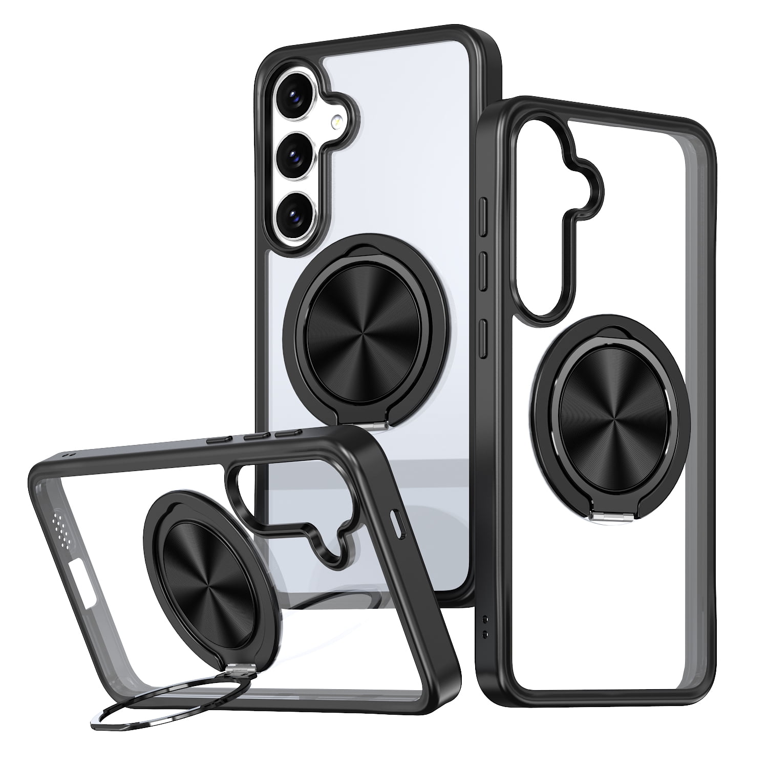 for Samsung Galaxy S21 FE Clear Case with Stand, Invisible Ring Magnetic, [Compatible with ...