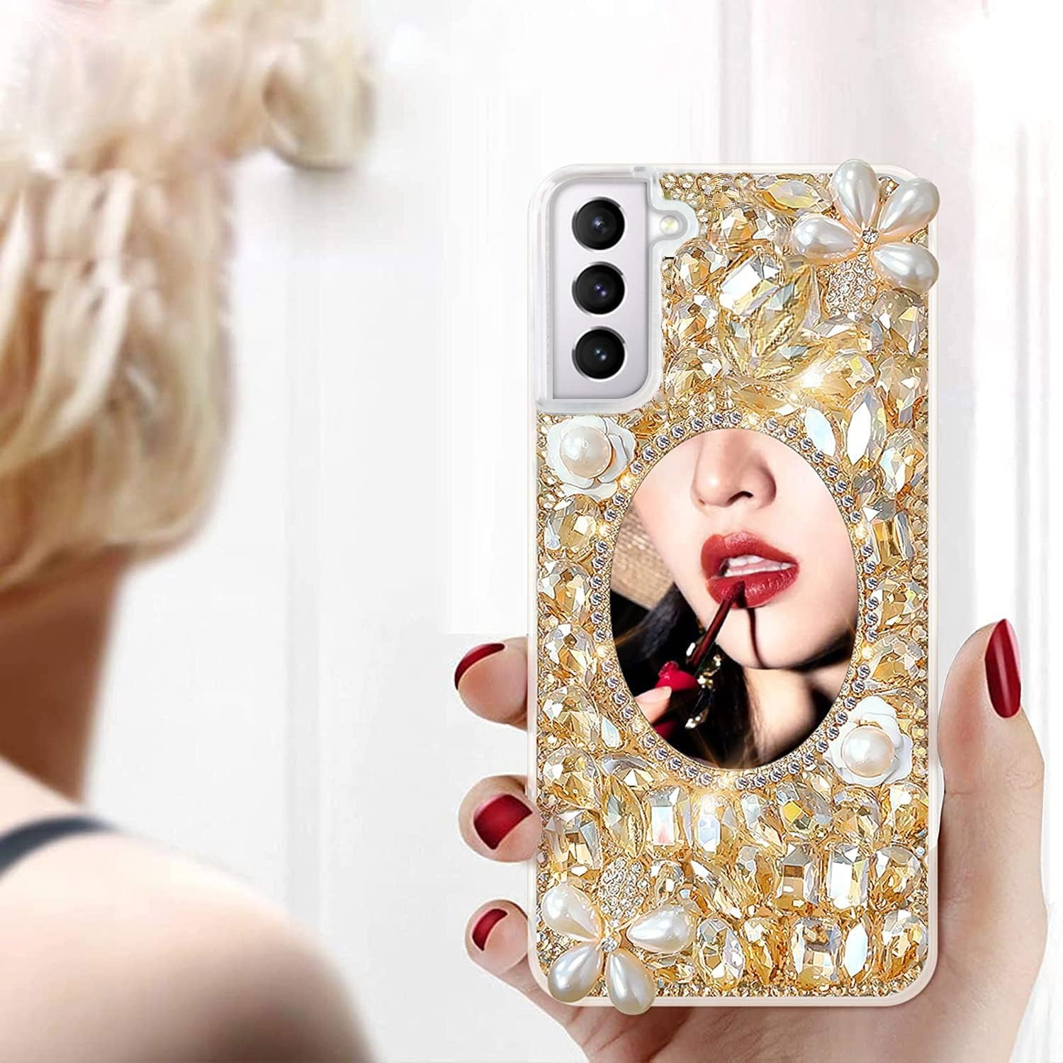 Samsung Galaxy S21 Plus Bling Case Mirror, Inlaid Bling Black Gemstone ...
