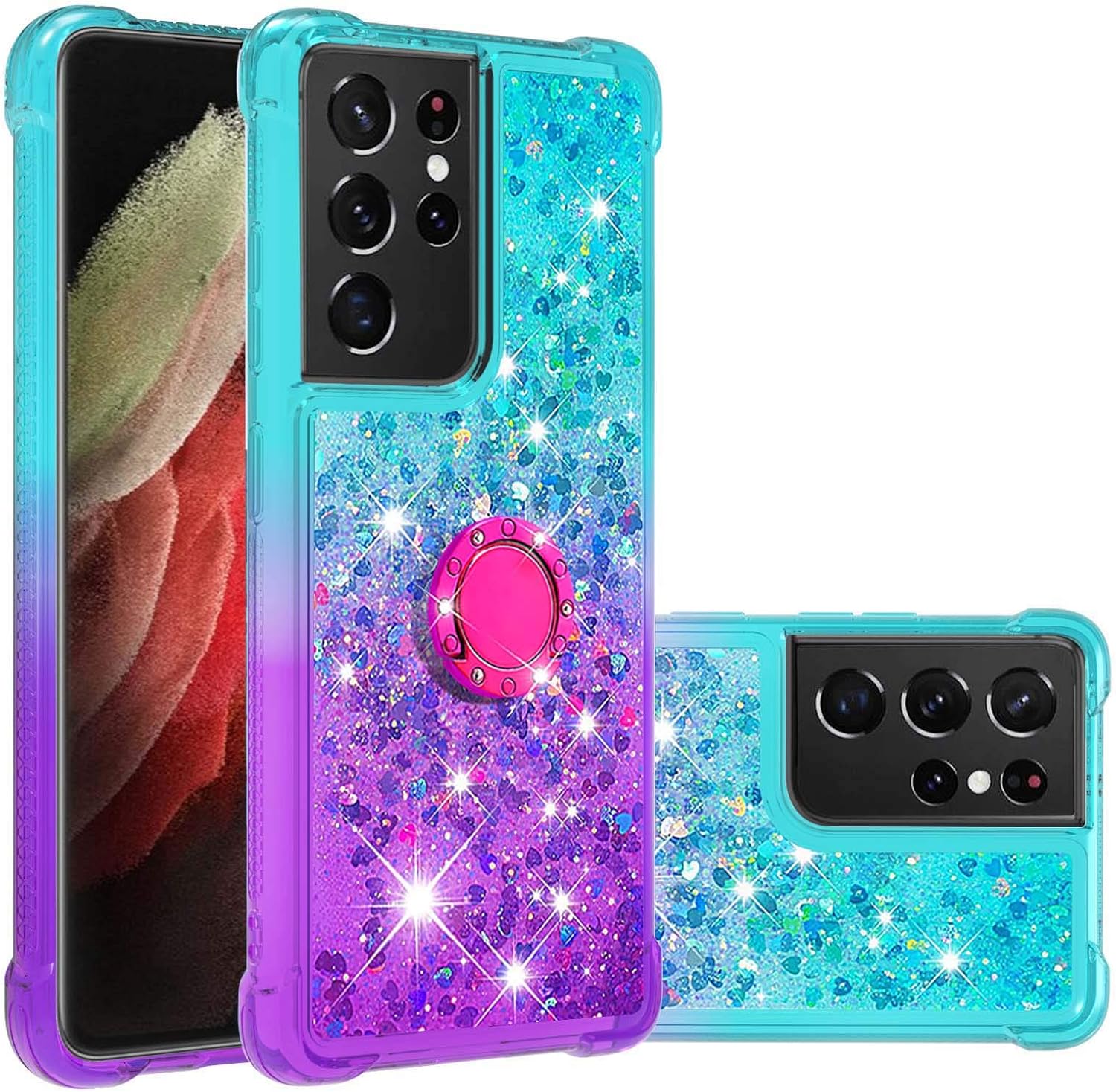 Samsung Galaxy S21 Ultra 5G Case, Gradient Quicksand Series Glitter Bling Flowing Liquid ...