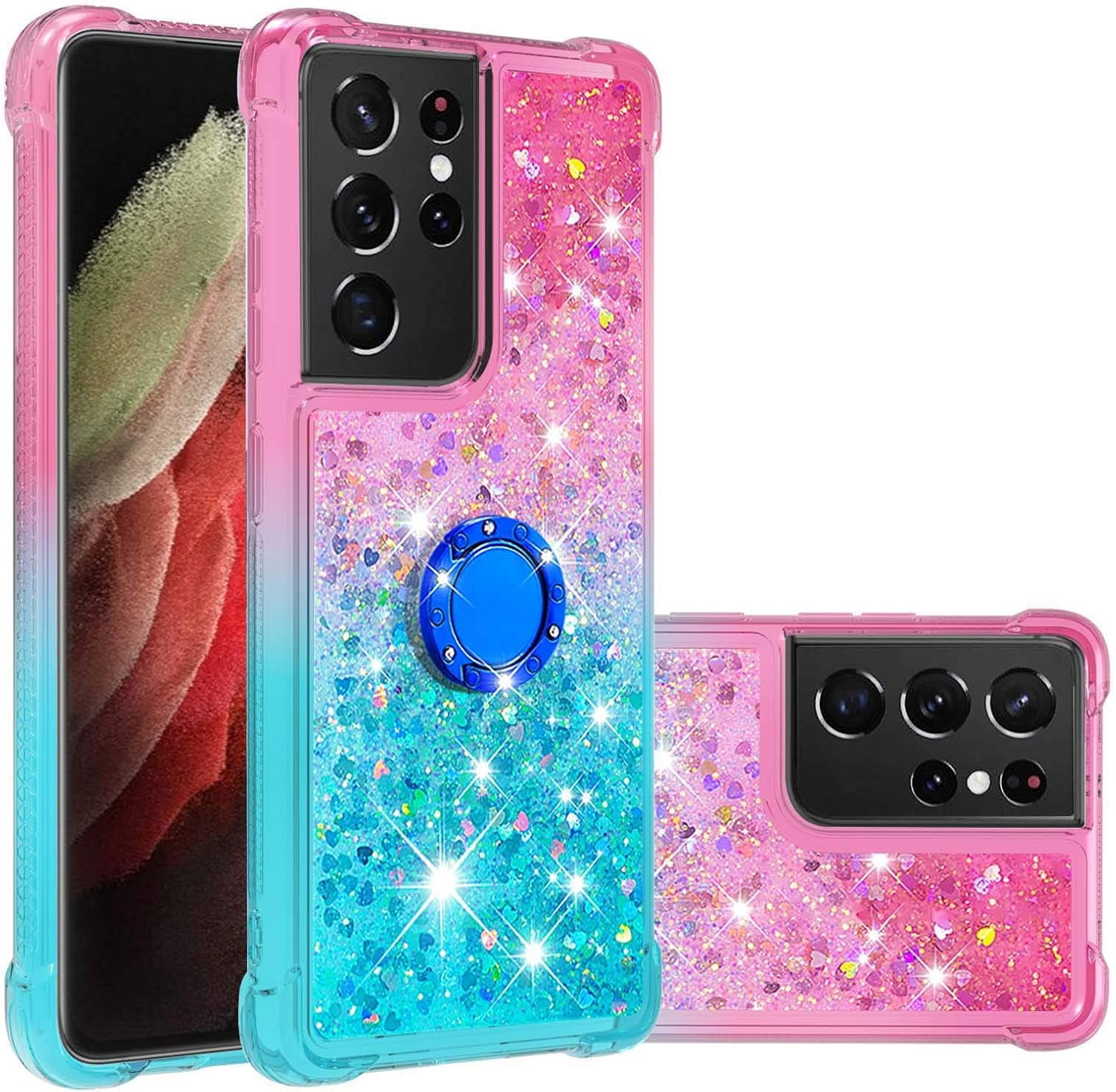 Samsung Galaxy S21 Ultra 5G Case, Gradient Quicksand Series Glitter Bling Flowing Liquid ...