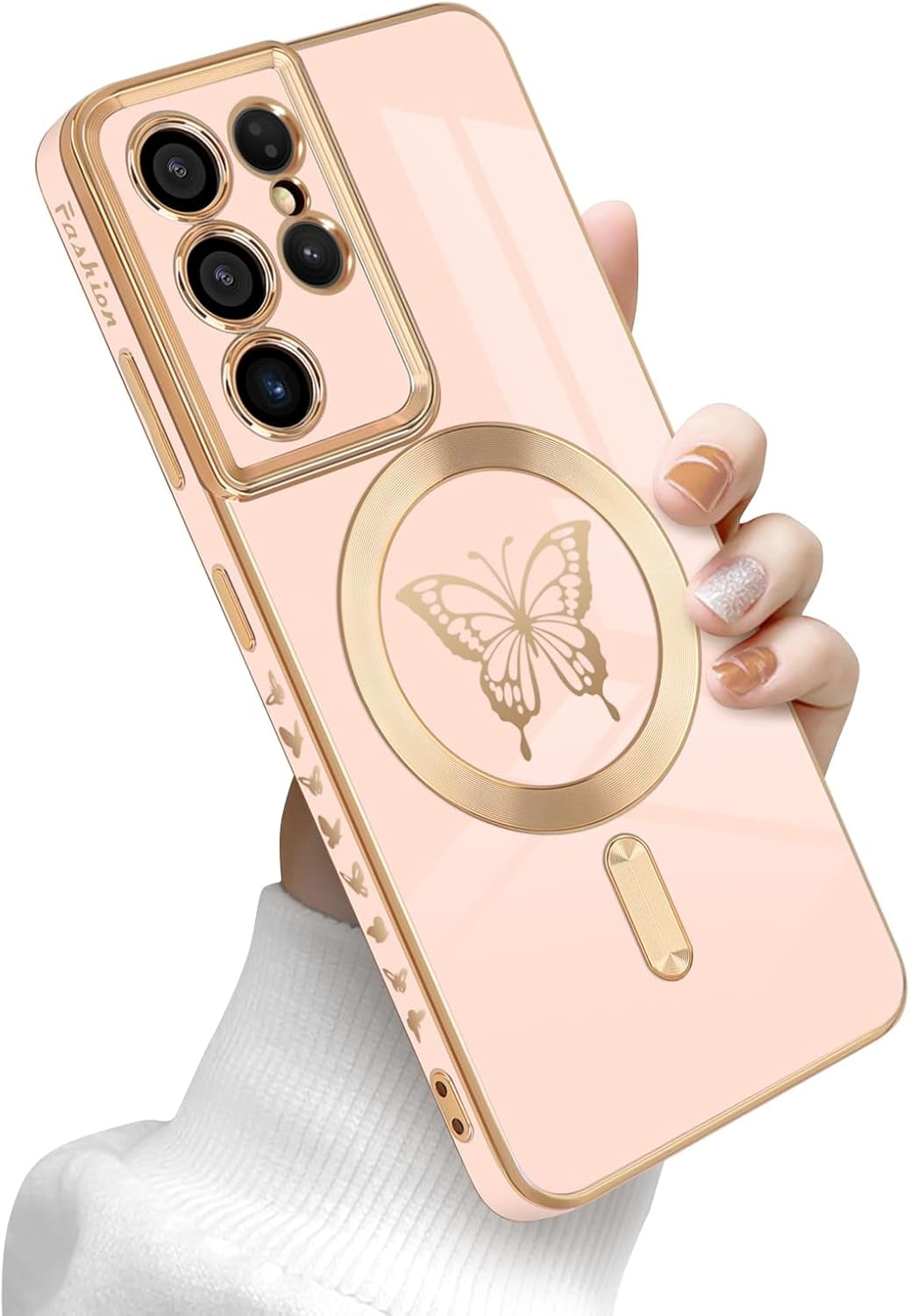 for Samsung Galaxy S21 Ultra 5G Magnetic Case, Cute Butterfly Plating Edge Case with MagSafe for ...