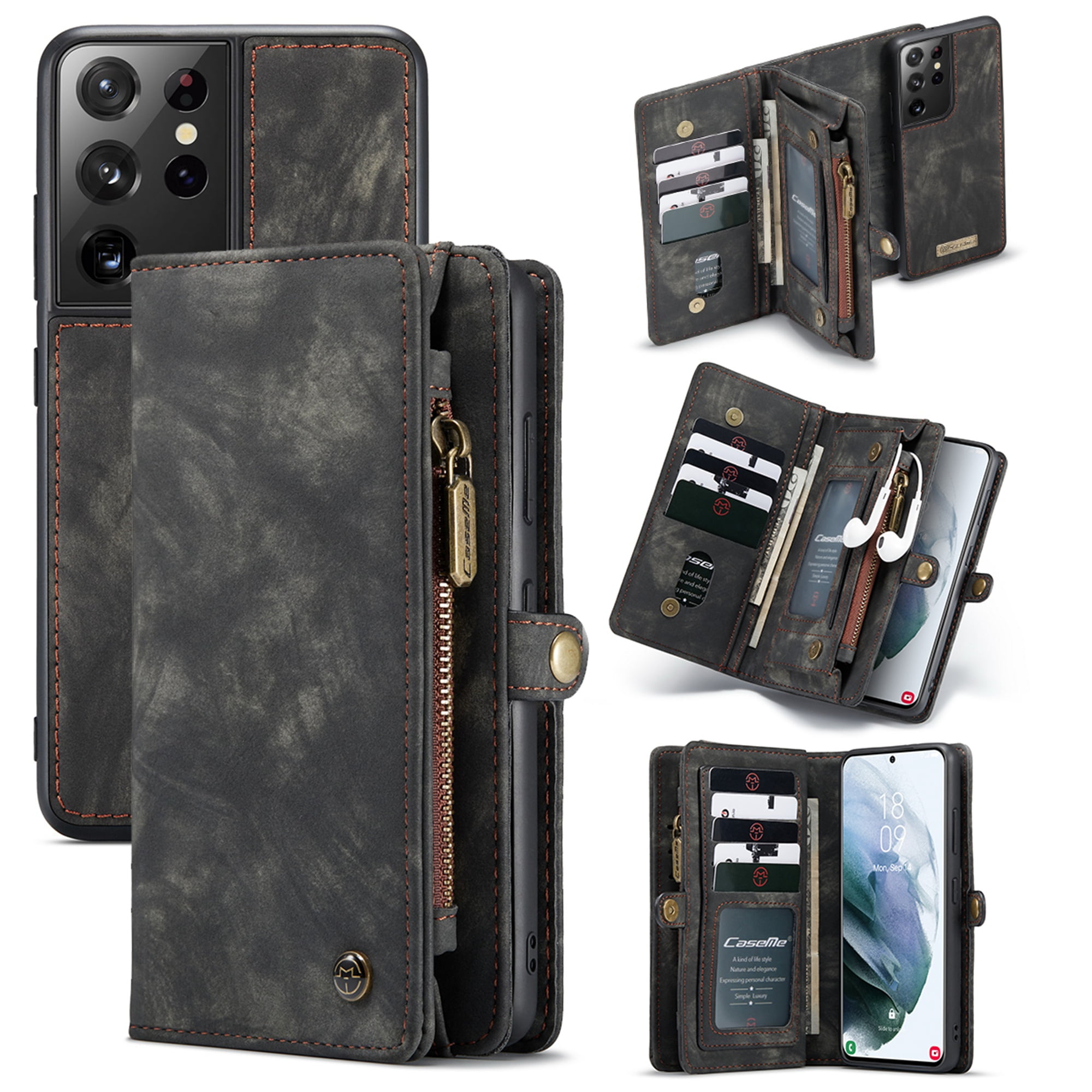 Samsung Galaxy S21 Ultra Case, Dteck Heavy Duty Zipper Purse 2 in 1 ...