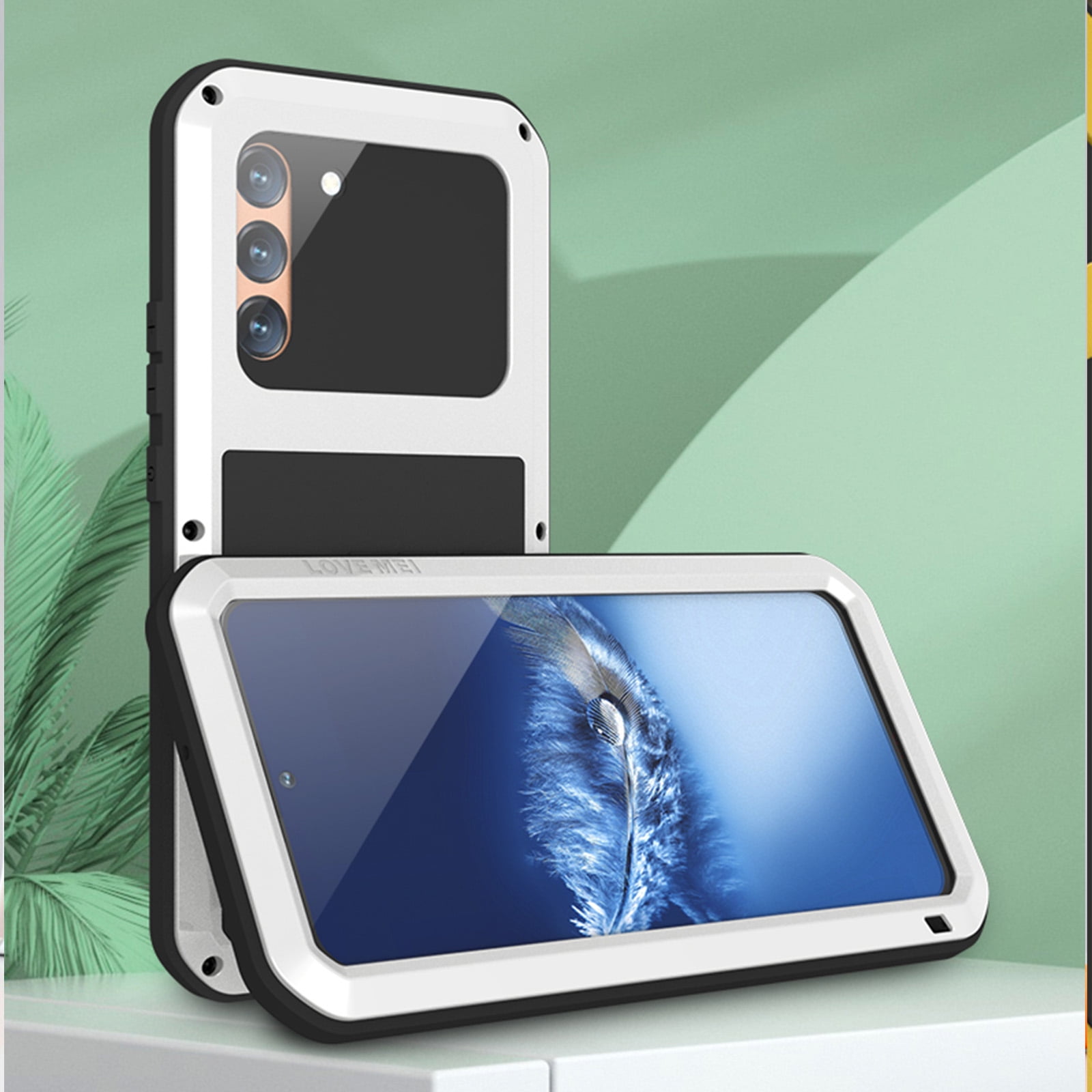 Samsung Galaxy S21 Ultra Metal Bumper Silicone Case with Stand Hybrid ...