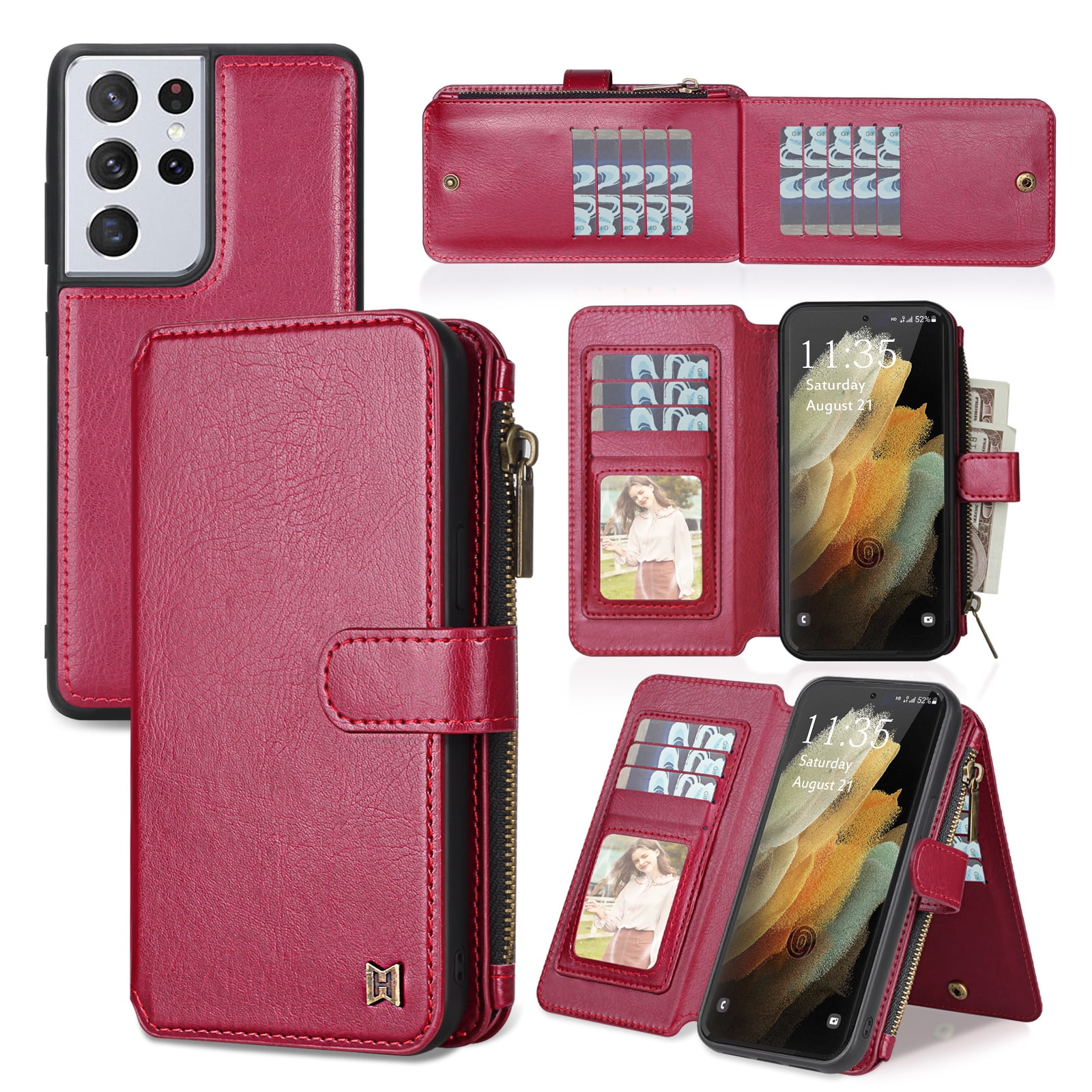 for Samsung Galaxy S21 Ultra PU Leather 2 In 1 Wallet Case, Kickstand ...