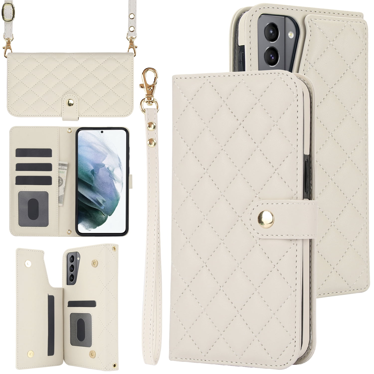 for Samsung Galaxy S21 Wallet Case with Lanyard + Crossbody Strap ...