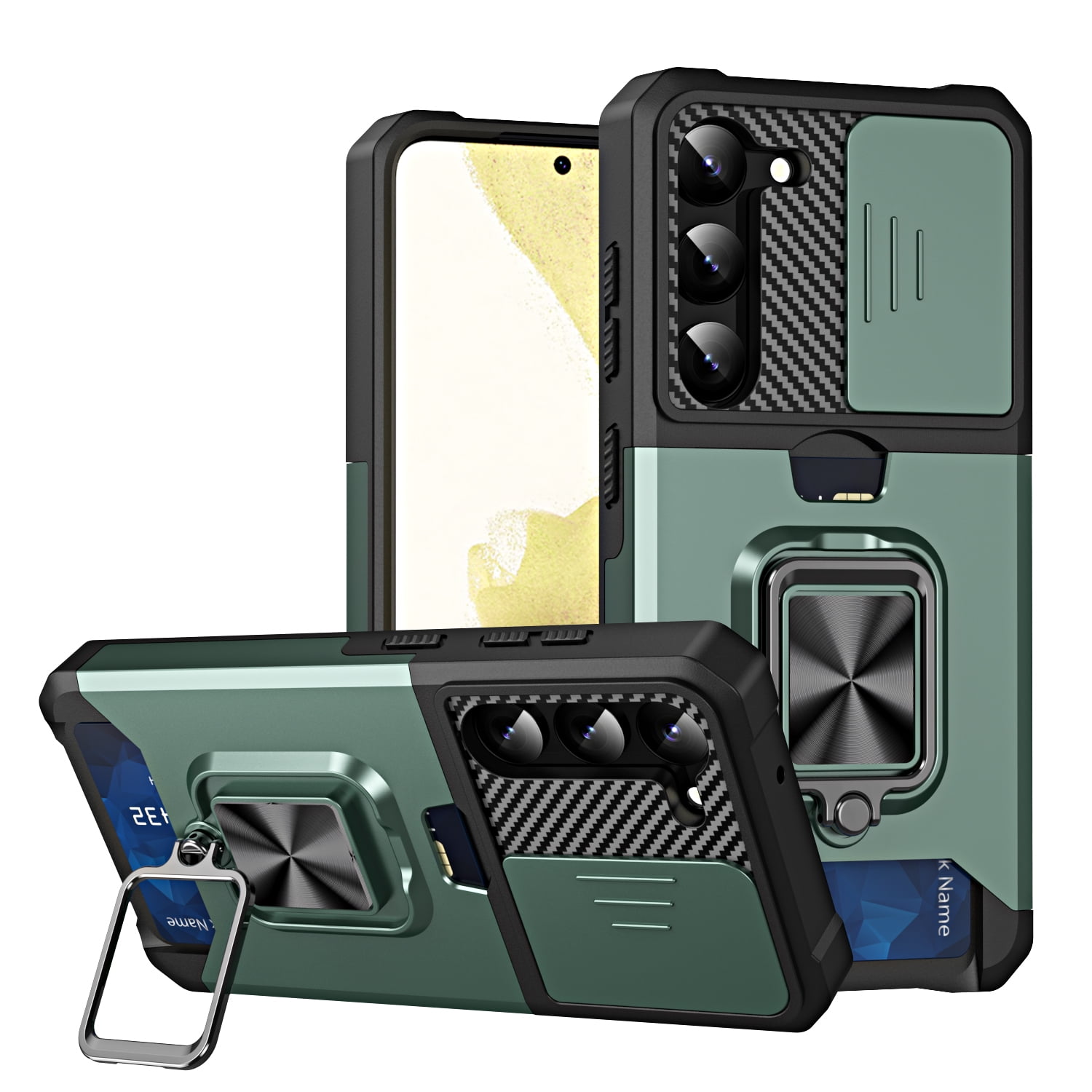 for Samsung Galaxy S22 5G Case with Card Holder Ring Kickstand Slide ...