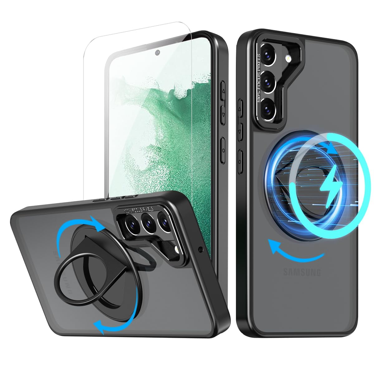 for Samsung Galaxy S22 5G Phone Case with Tempered Glass Screen ...