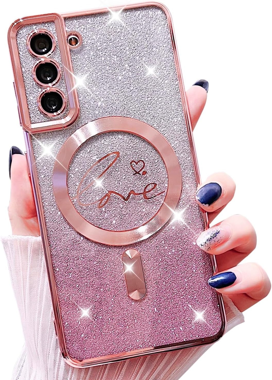 for Samsung Galaxy S22 Case Clear Magnetic Glitter Phone Cases ...