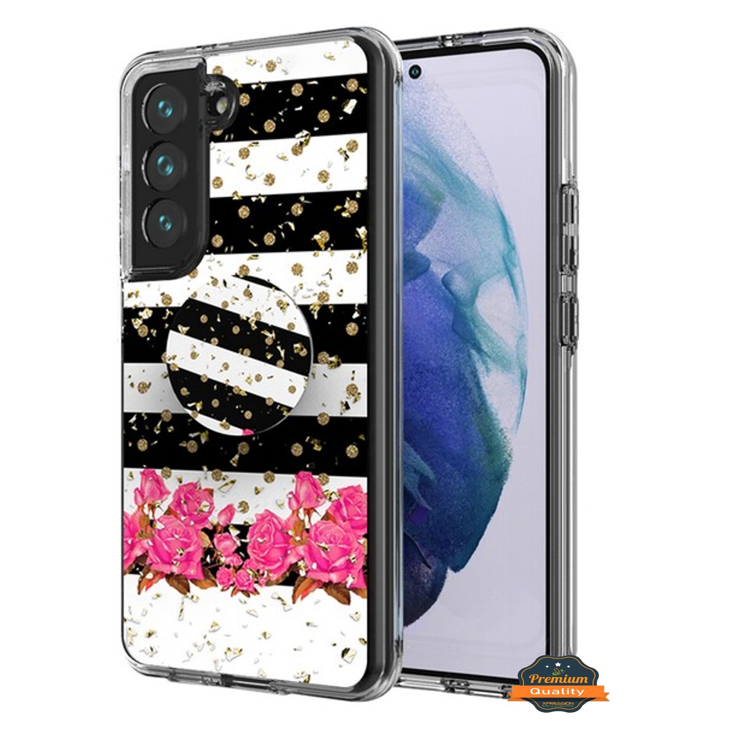 For Samsung Galaxy S22 Elegant Pattern Design Bling Glitter Hybrid ...