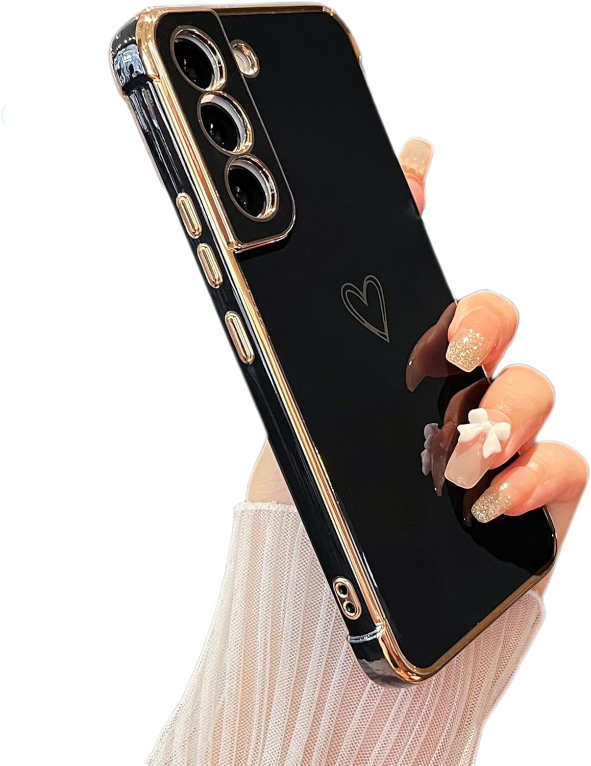 Samsung Galaxy S22 Plus 5G Case,Cute Plating Edge Love Hearts Pattern with Camera Lens ...