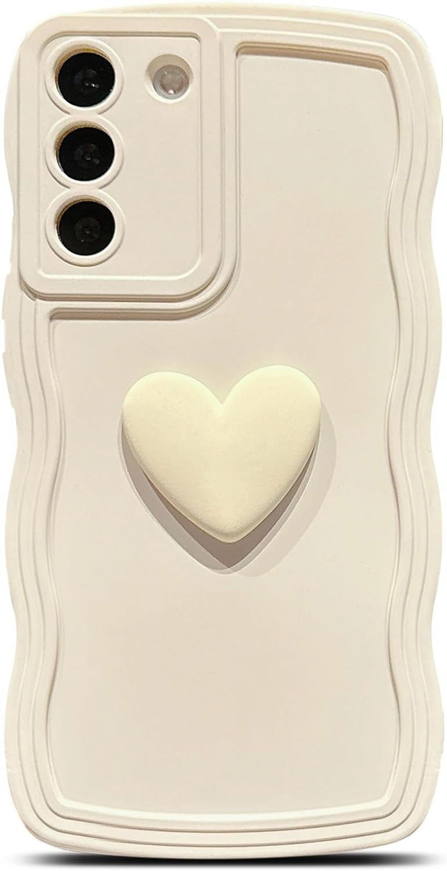 for Samsung Galaxy S22+ Plus Case 6.6",Cute Solid Color 3D Love Heart Case,Fashion Curly Wave ...