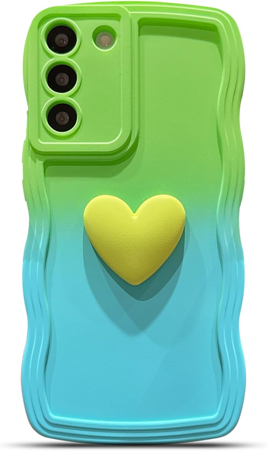 for Samsung Galaxy S22+ Plus Case, Cute Kawaii 3D Love Heart Gradient Color Curly Wave Frame ...