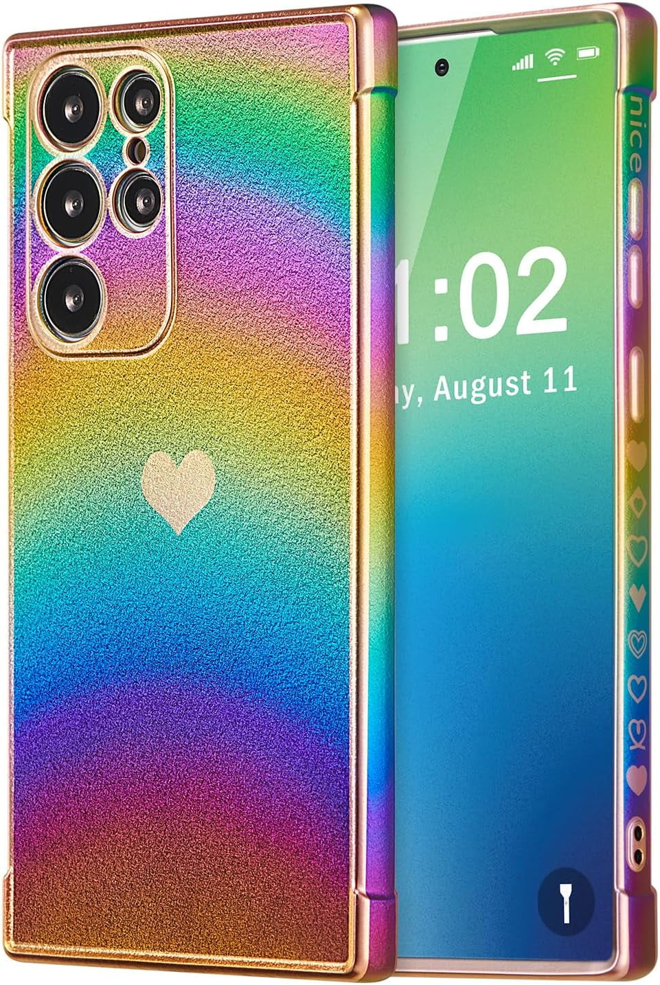 for Samsung Galaxy S22 Ultra Case 6.8 inch,Cute Colorful Iridescent Plating Edge Case with Love ...