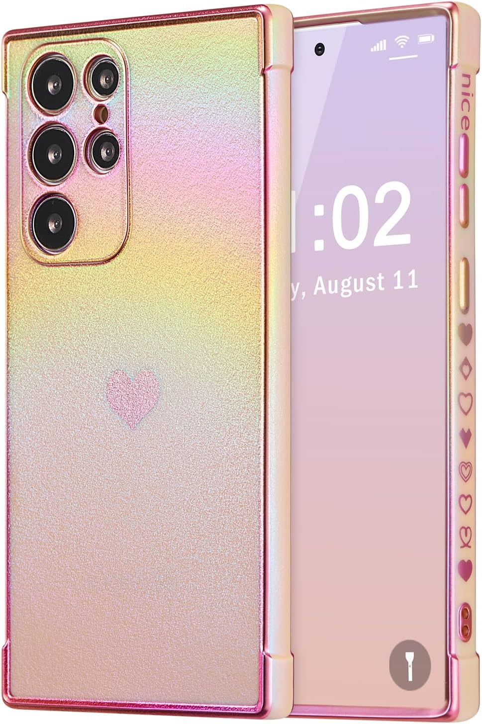 for Samsung Galaxy S22 Ultra Case 6.8 inch,Cute Colorful Iridescent Plating Edge Case with Love ...