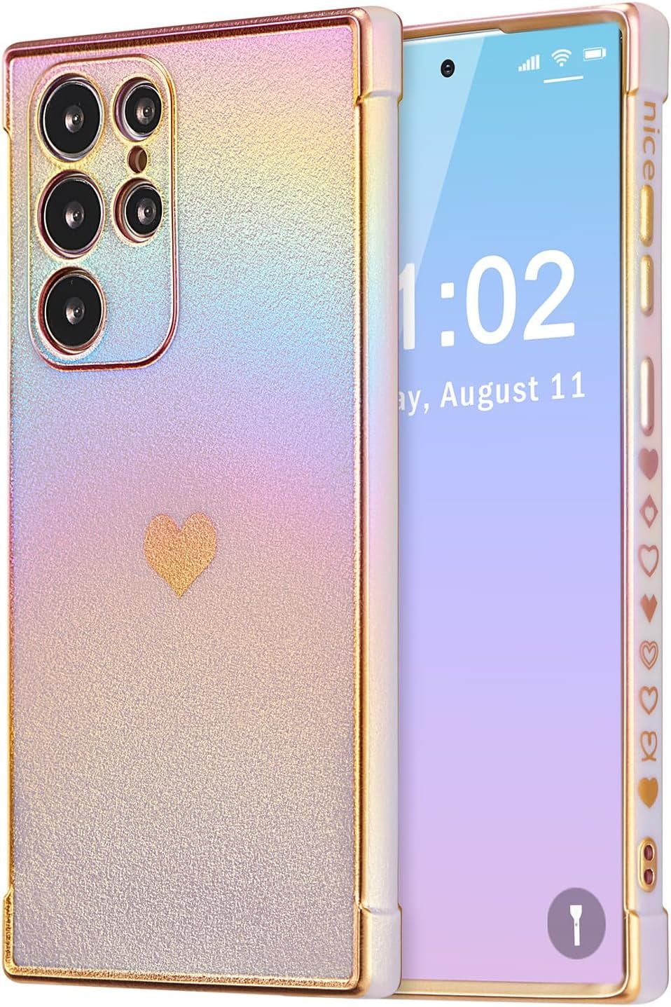 for Samsung Galaxy S22 Ultra Case 6.8 inch,Cute Colorful Iridescent Plating Edge Case with Love ...