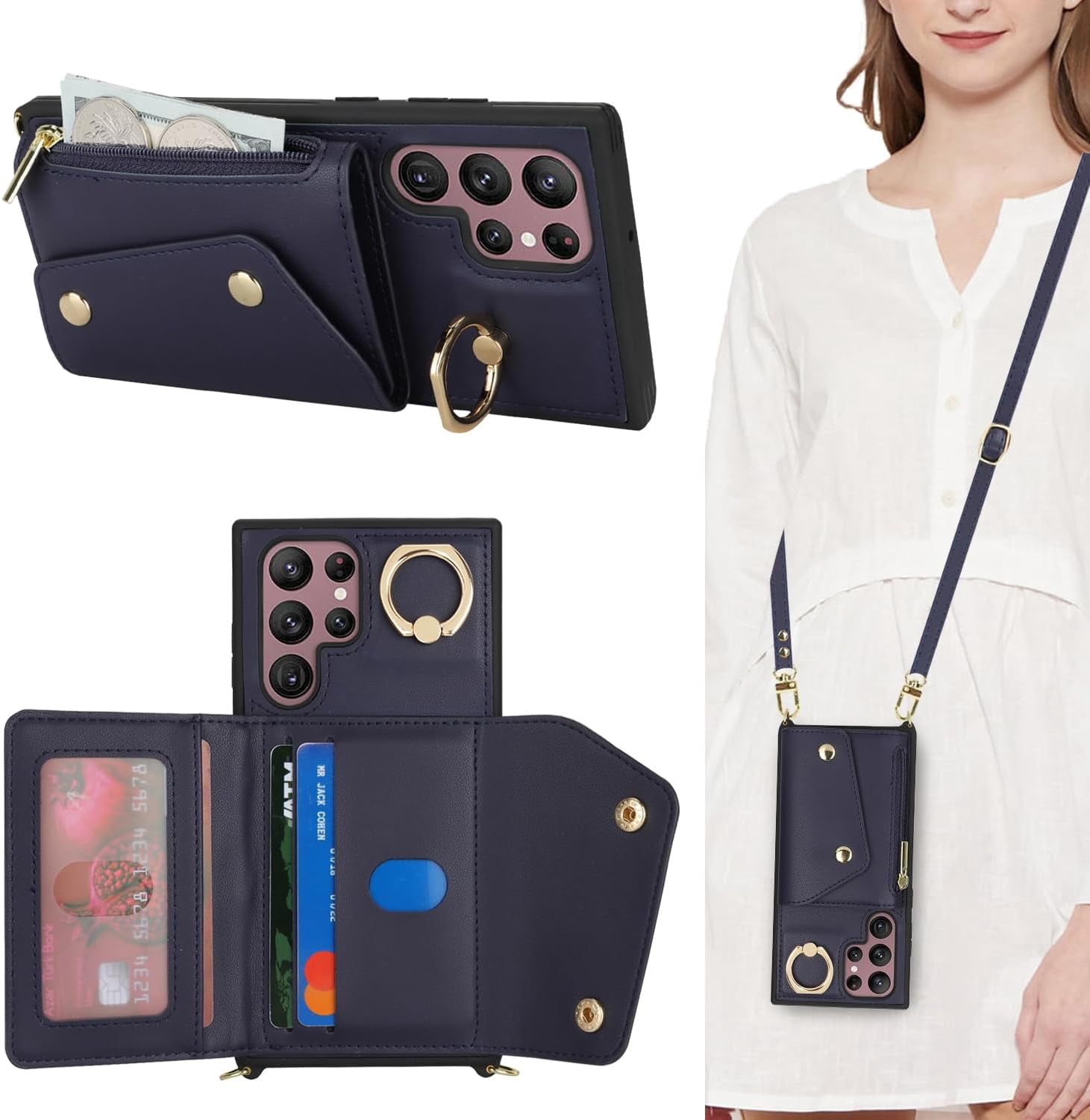 for Samsung Galaxy S22 Ultra Case with Card Holder and Strap - Zipper ...