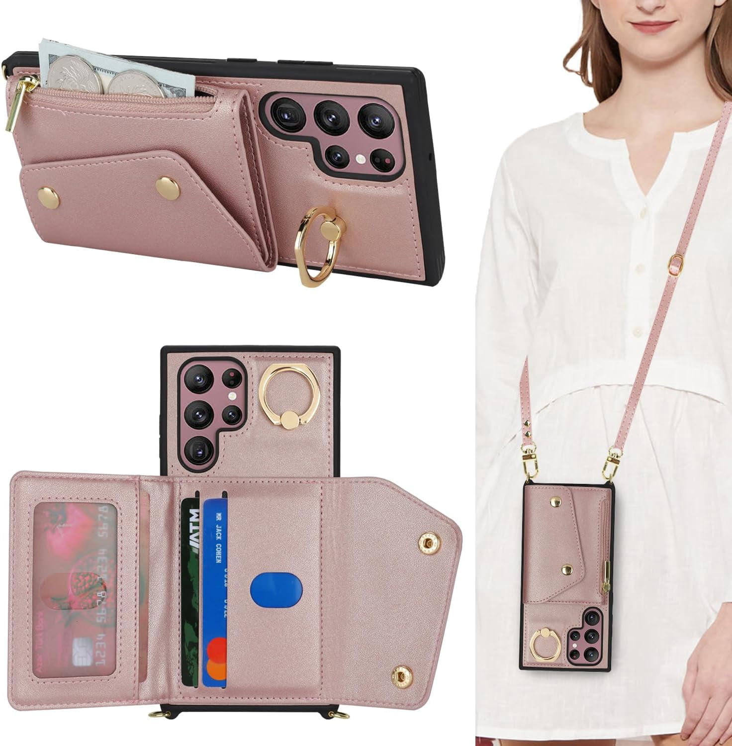 for Samsung Galaxy S22 Ultra Case with Card Holder and Strap - Zipper ...