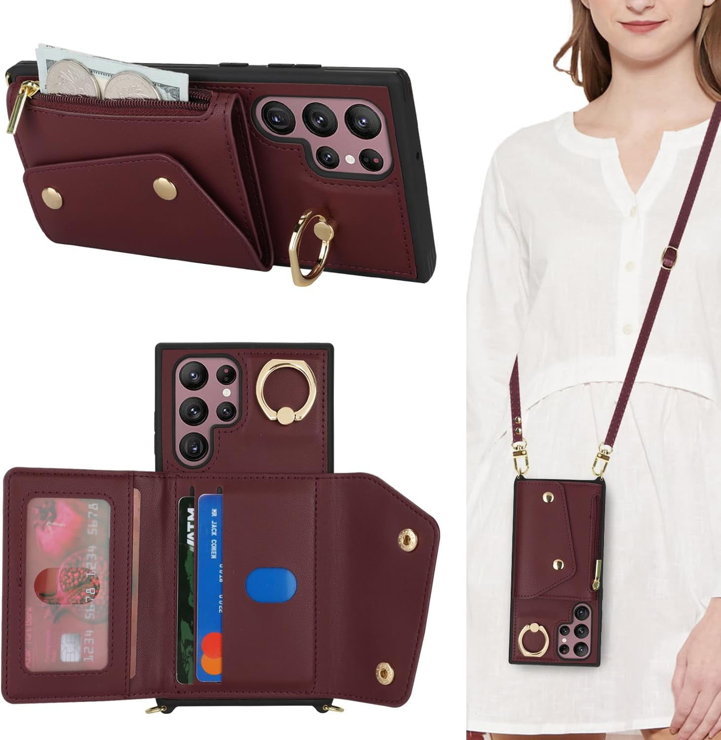 for Samsung Galaxy S22 Ultra Case with Card Holder and Strap - Zipper ...