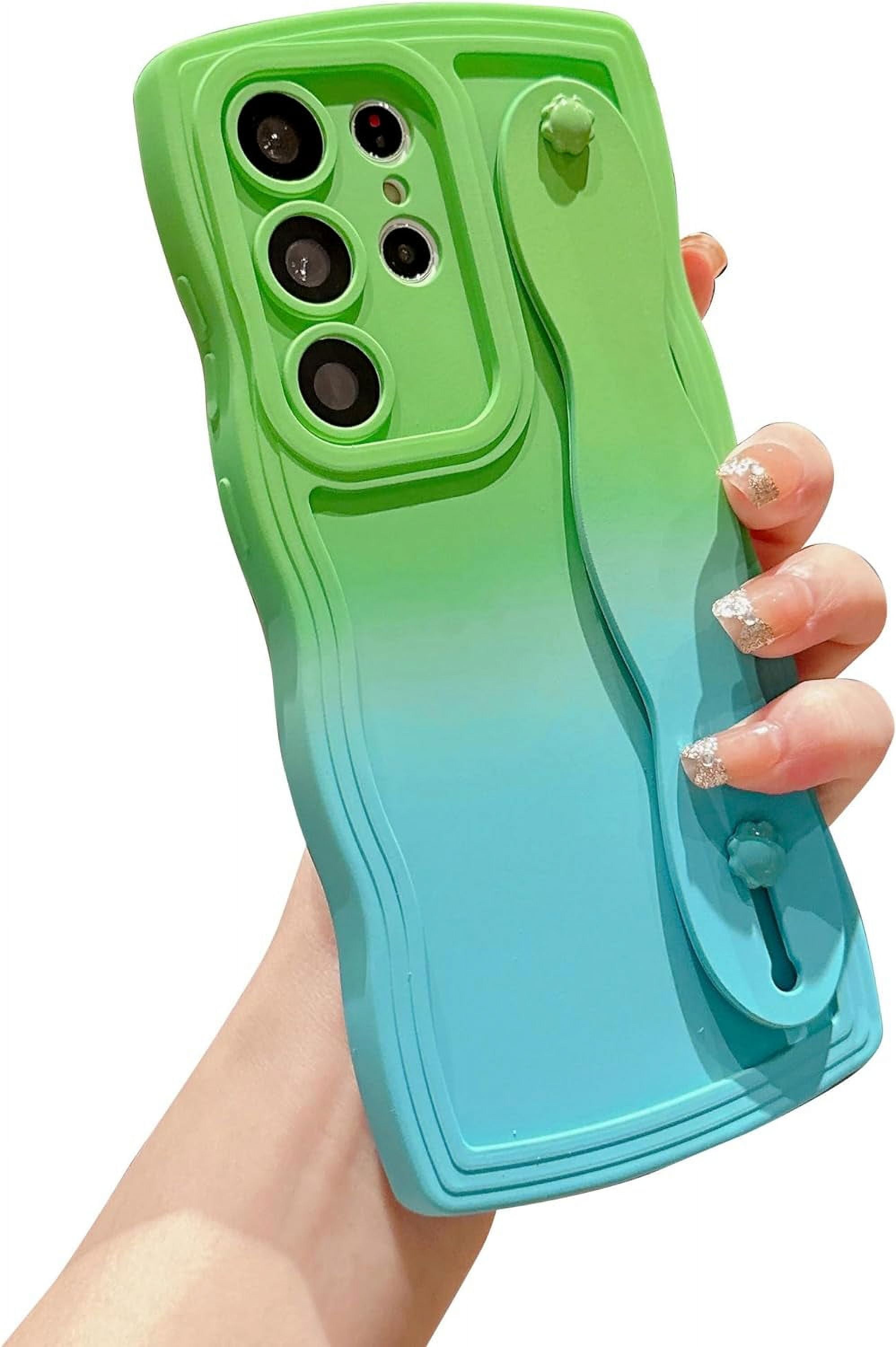 for Samsung Galaxy S22 Ultra Case with Strap Stand, Cute Gradient Color Wavy S22 Ultra Case with ...