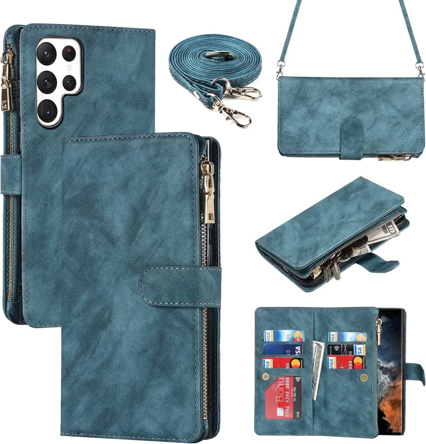 for Samsung Galaxy S22 Ultra Wallet Case with Card Holder, Kickstand ...
