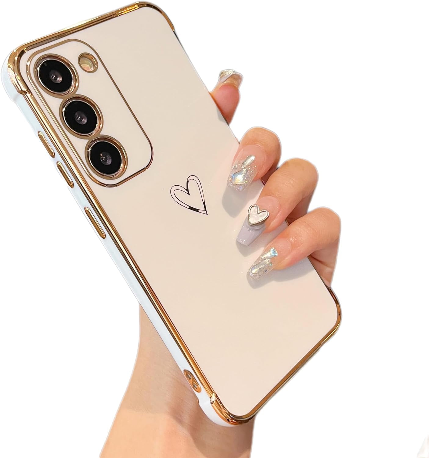 Samsung Galaxy S23 5G Case,Cute Plating Edge Love Hearts Pattern with Camera Lens Protection ...