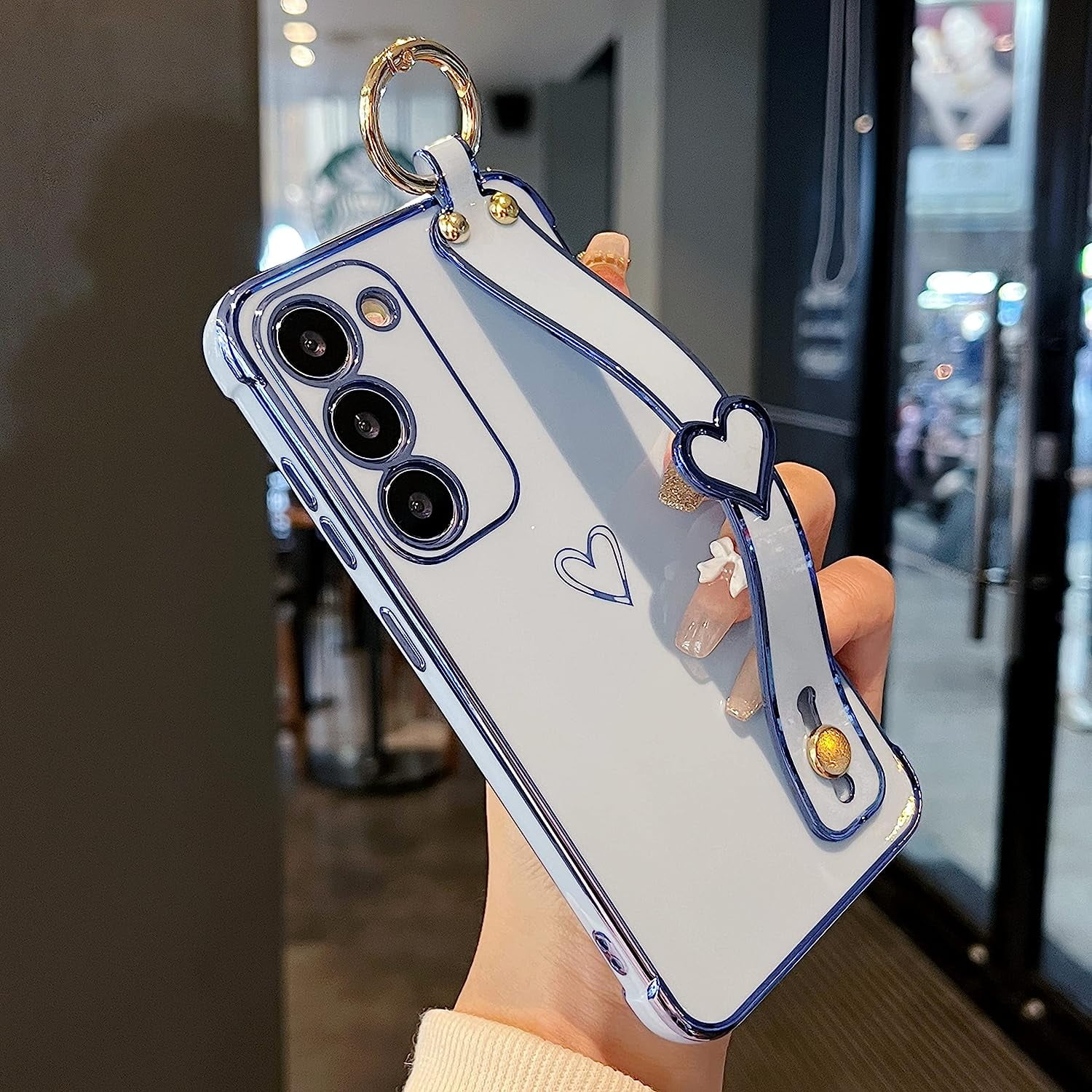 Samsung Galaxy S23 5G Case with Kickstand,Luxury Cute Plating Edge Love Hearts Pattern Wrist ...