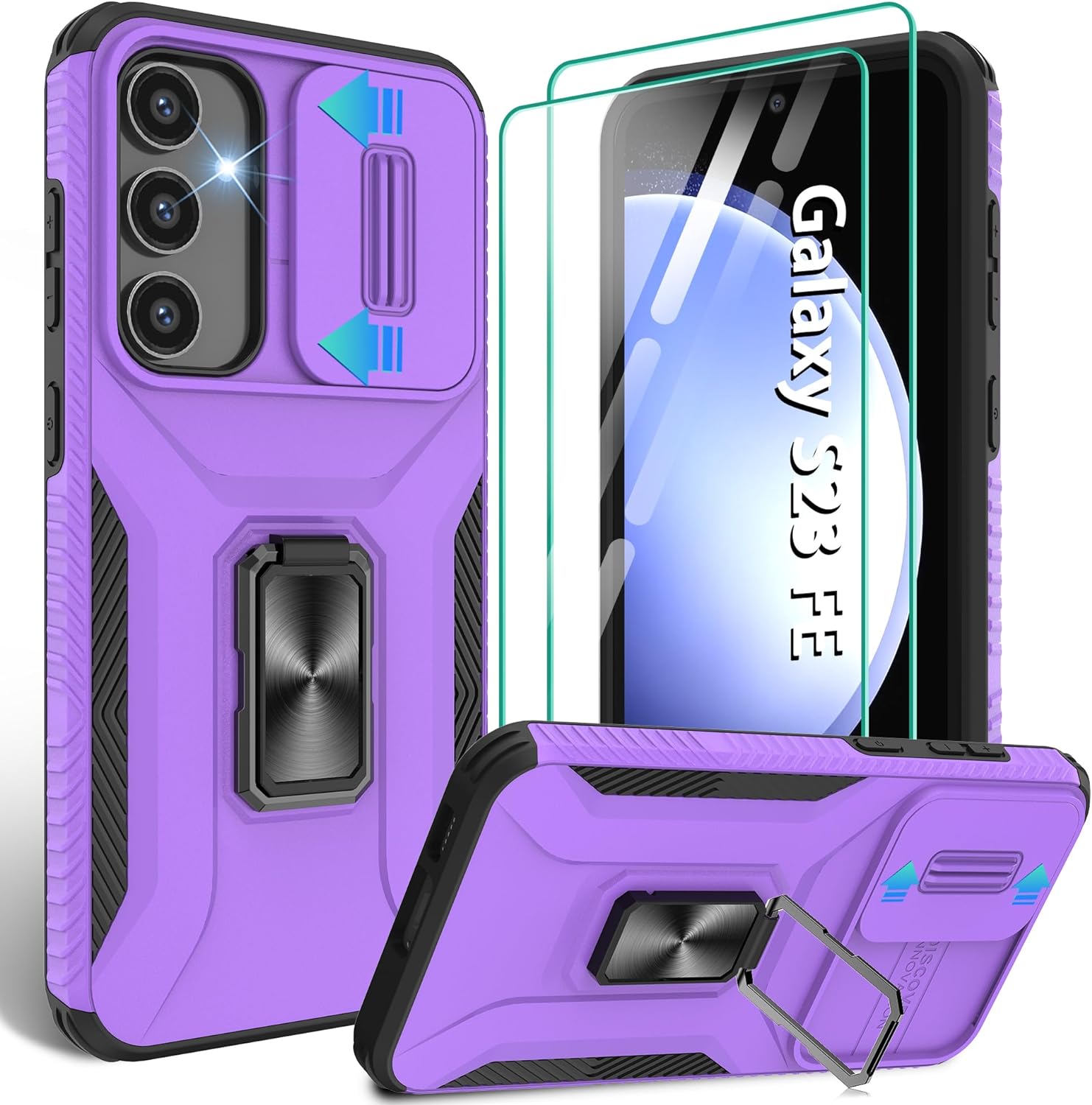 for Samsung Galaxy S23 FE Case with Slide Camera Cover & 2 x Screen ...