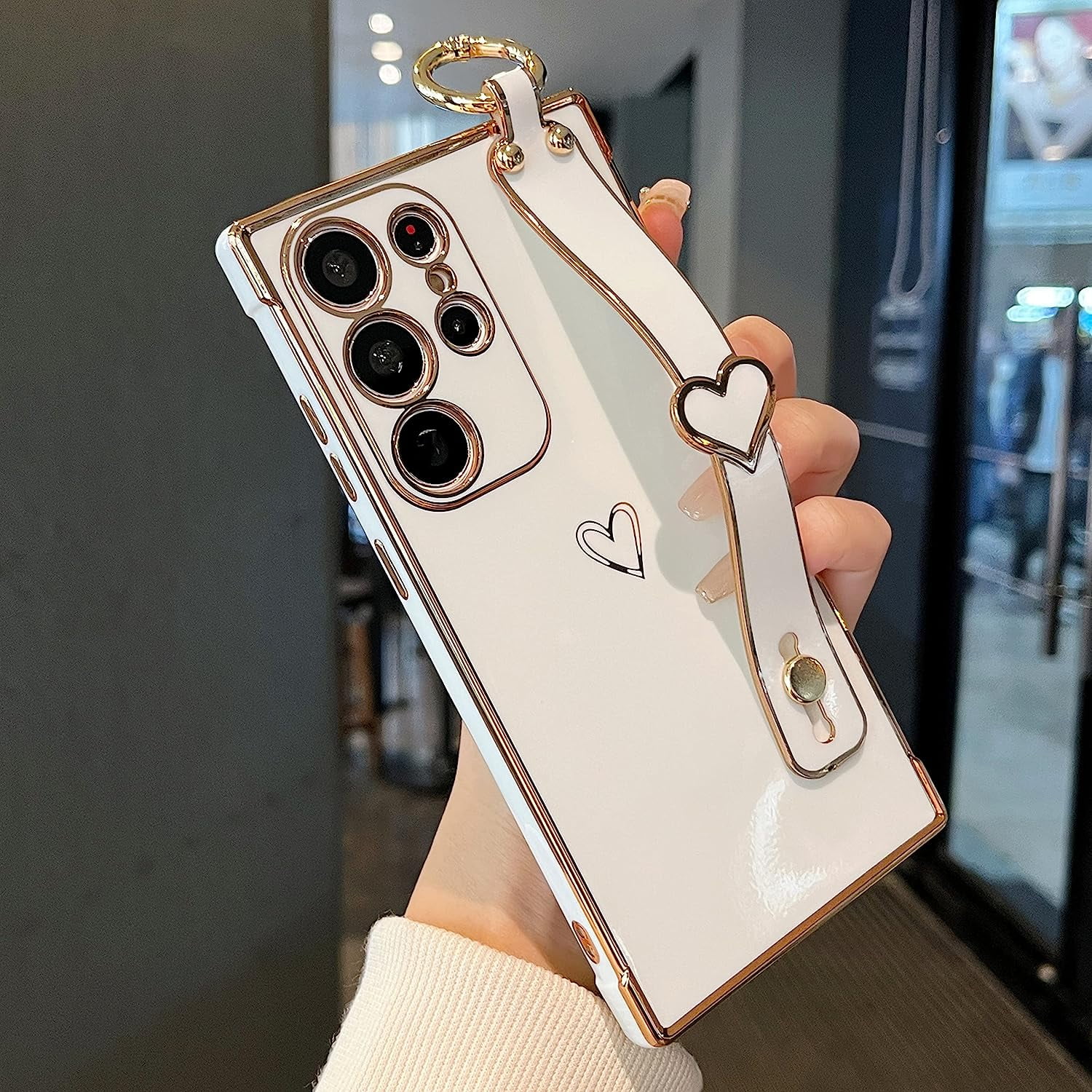 Samsung Galaxy S23 Ultra 5G Case with Kickstand,Luxury Cute Plating Edge Love Hearts Pattern ...