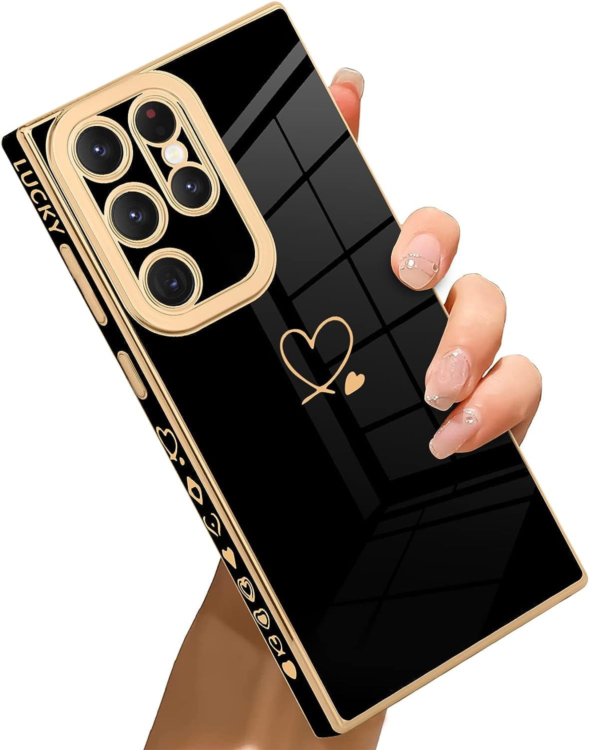 for Samsung Galaxy S23 Ultra 5G Case Love Heart Plating, Cute Pattern Luxury Elegant Cover for ...