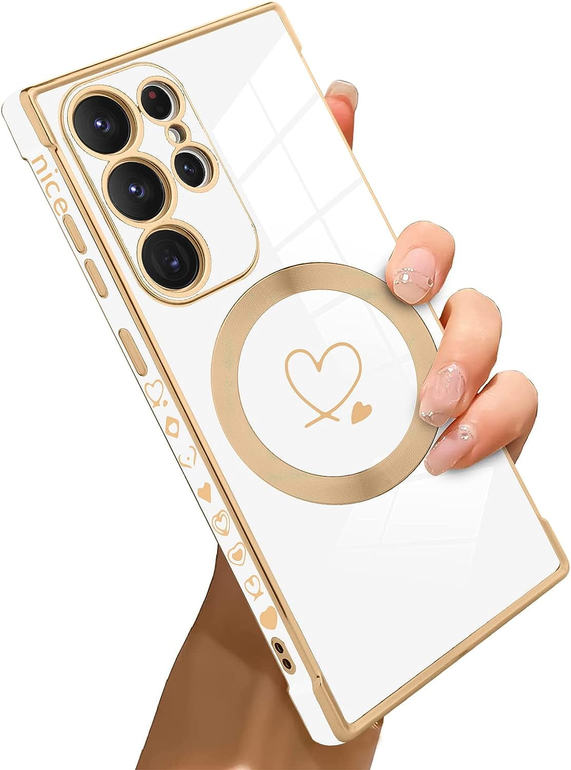 for Samsung Galaxy S23 Ultra 5G Case [Support Magsafe] Love Heart Pattern Magnetic Plating ...