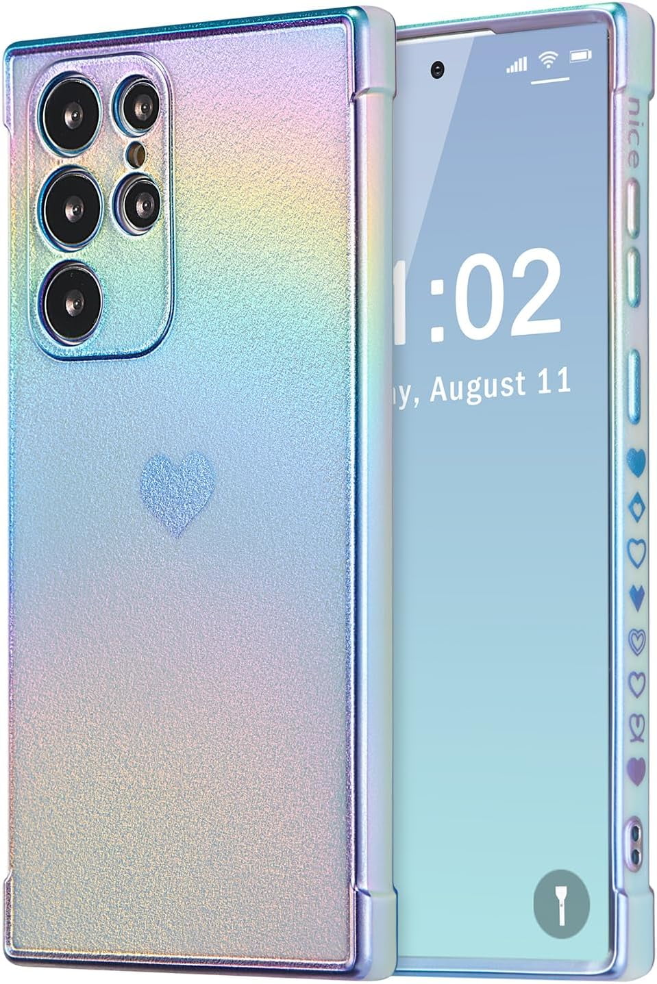 for Samsung Galaxy S23 Ultra Case 6.8 inch,Cute Colorful Iridescent Plating Edge Case with Love ...