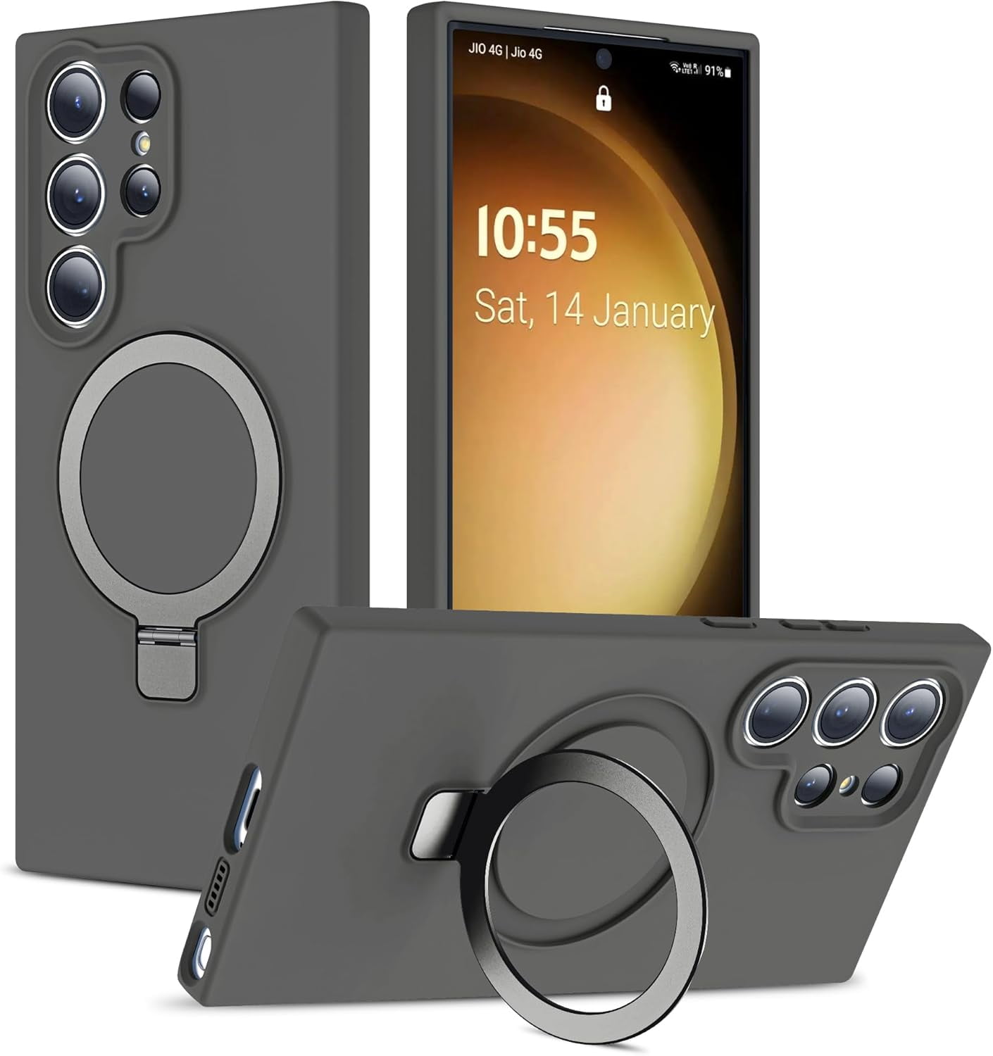 for Samsung Galaxy S23 Ultra Case with Magnetic Ring Stand Silicone ...