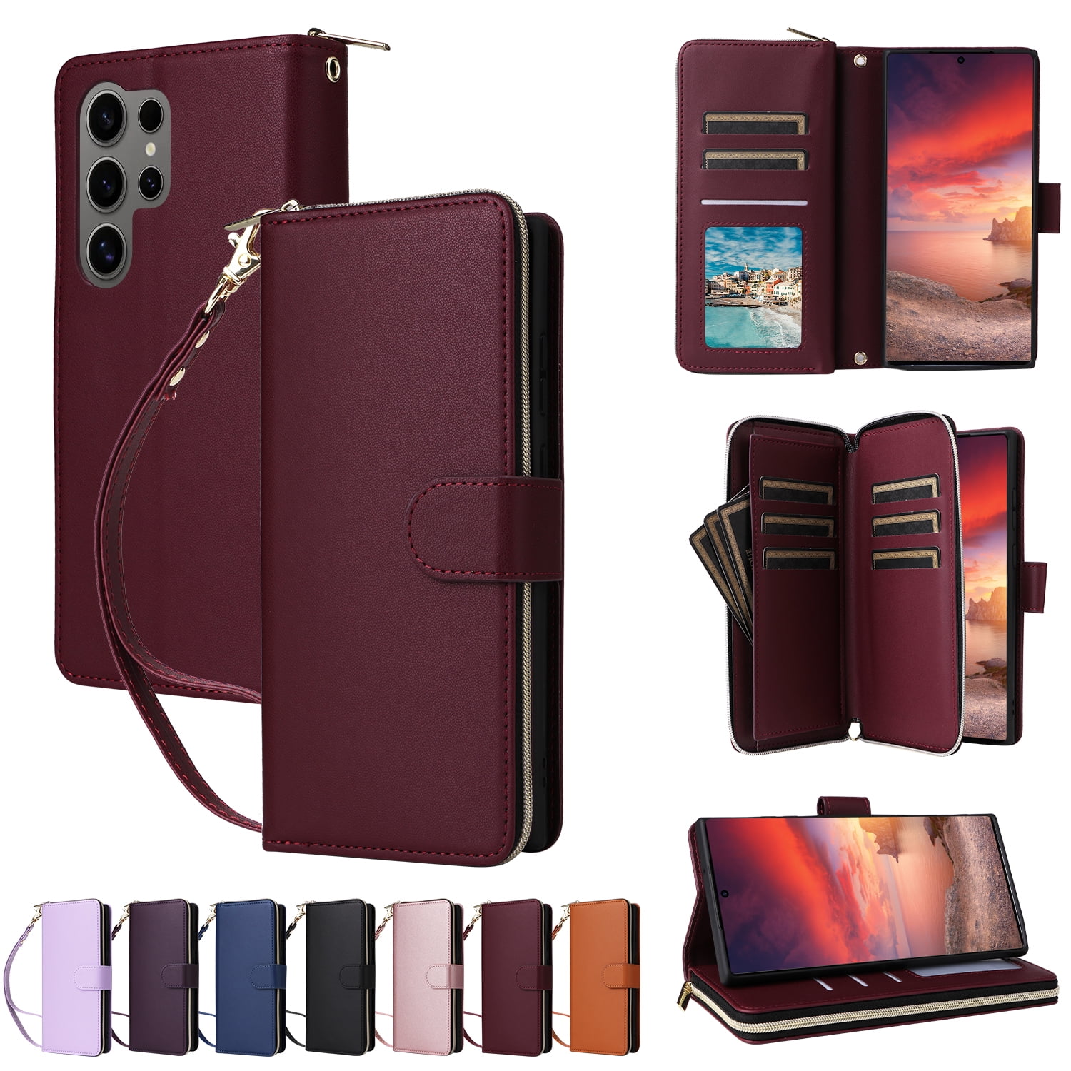 for Samsung Galaxy S23 Ultra Case Wallet with Card Holder, Wrist Strap ...