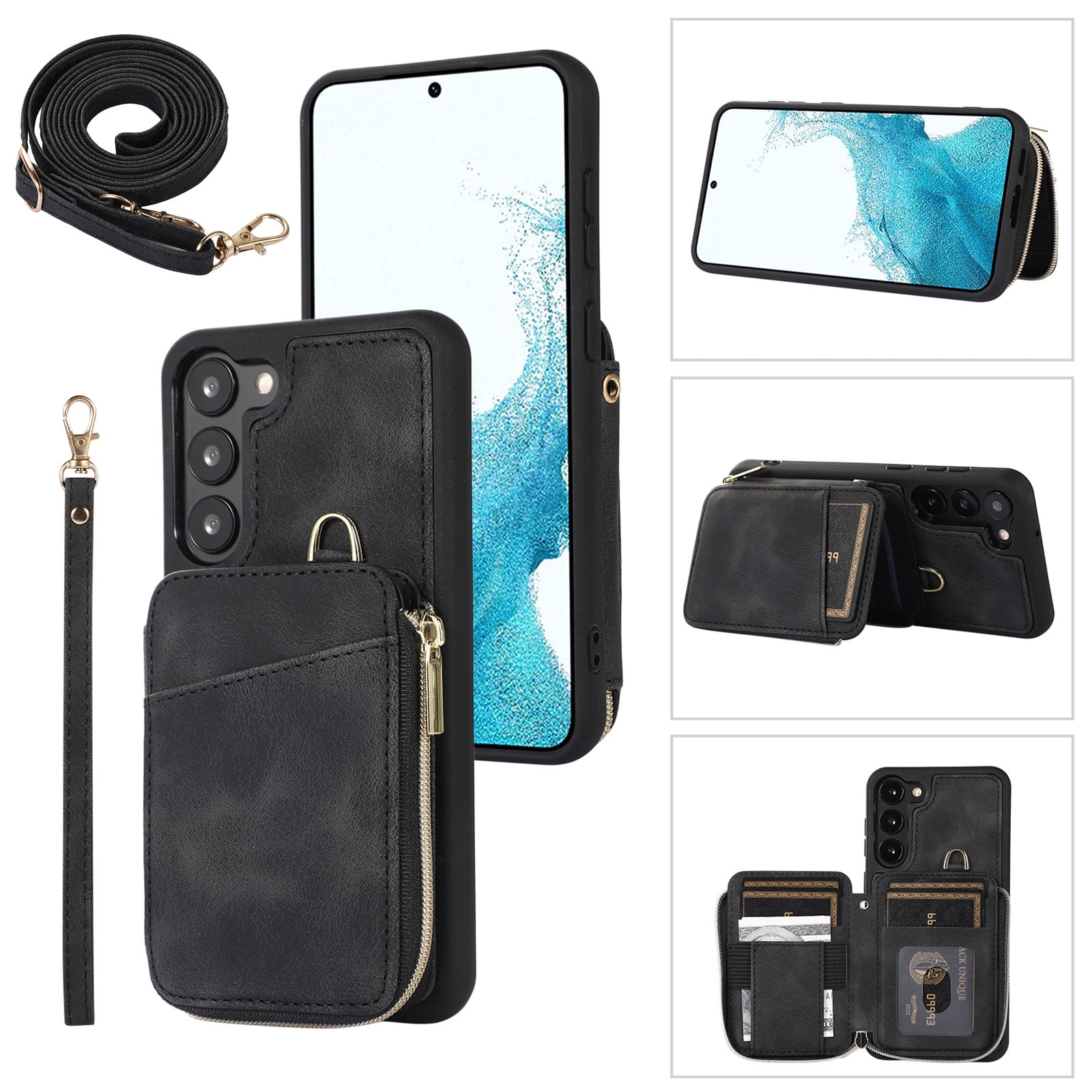 for Samsung Galaxy S23 Wallet Case Crossbody Strap, Zipper Phone Case ...