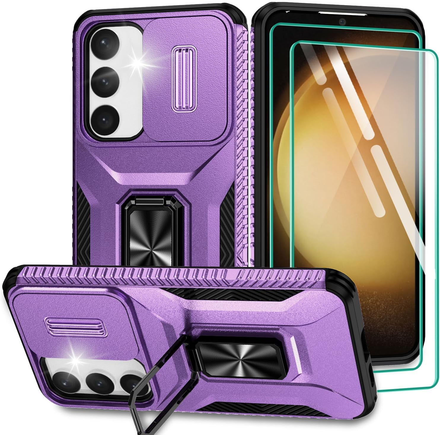 for Samsung Galaxy S24 Case with Slide Camera Cover & 2 x Screen ...