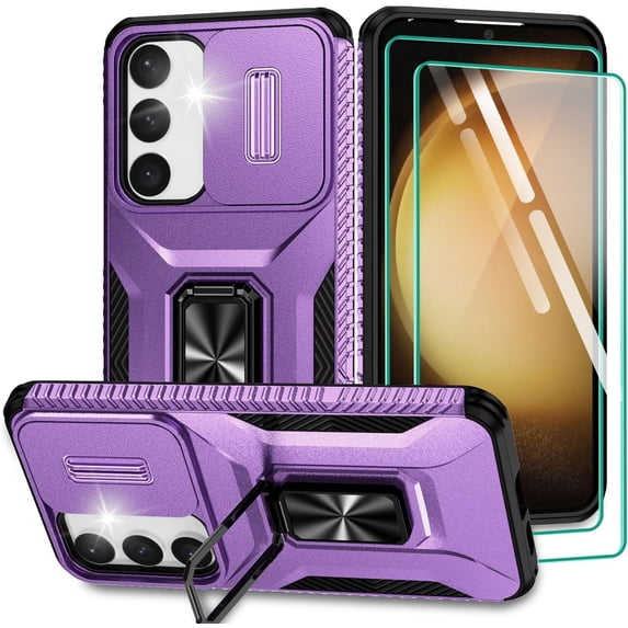 for Samsung Galaxy S24 Case with Slide Camera Cover & 2 x Screen ...