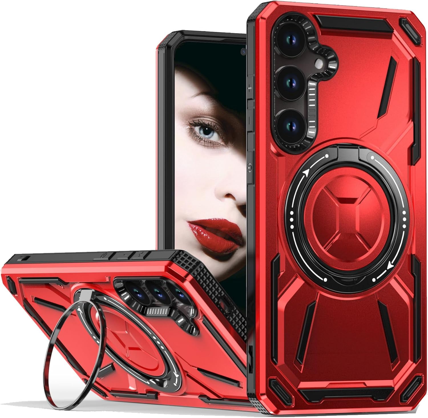 for Samsung Galaxy S24 FE Case with 360° Ring Kickstand, Dual Layer Military Grade Heavy Duty ...