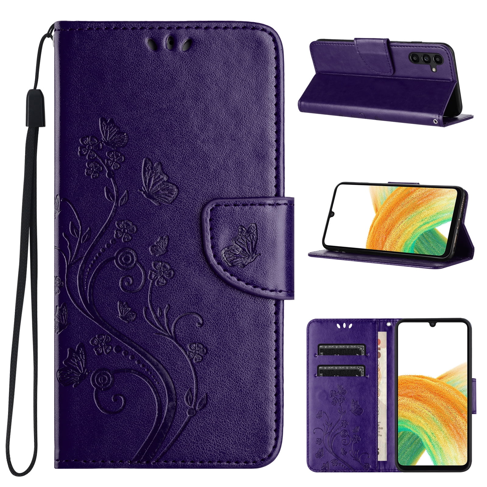 For Samsung Galaxy S24 FE Wallet Case,Cute Embossed Butterfly & Flower ...
