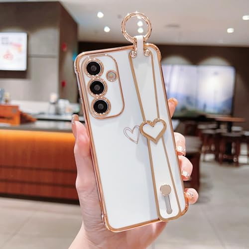 Samsung Galaxy S24 Plus 5G Case with Wrist Strap, Heart Pattern, White ...